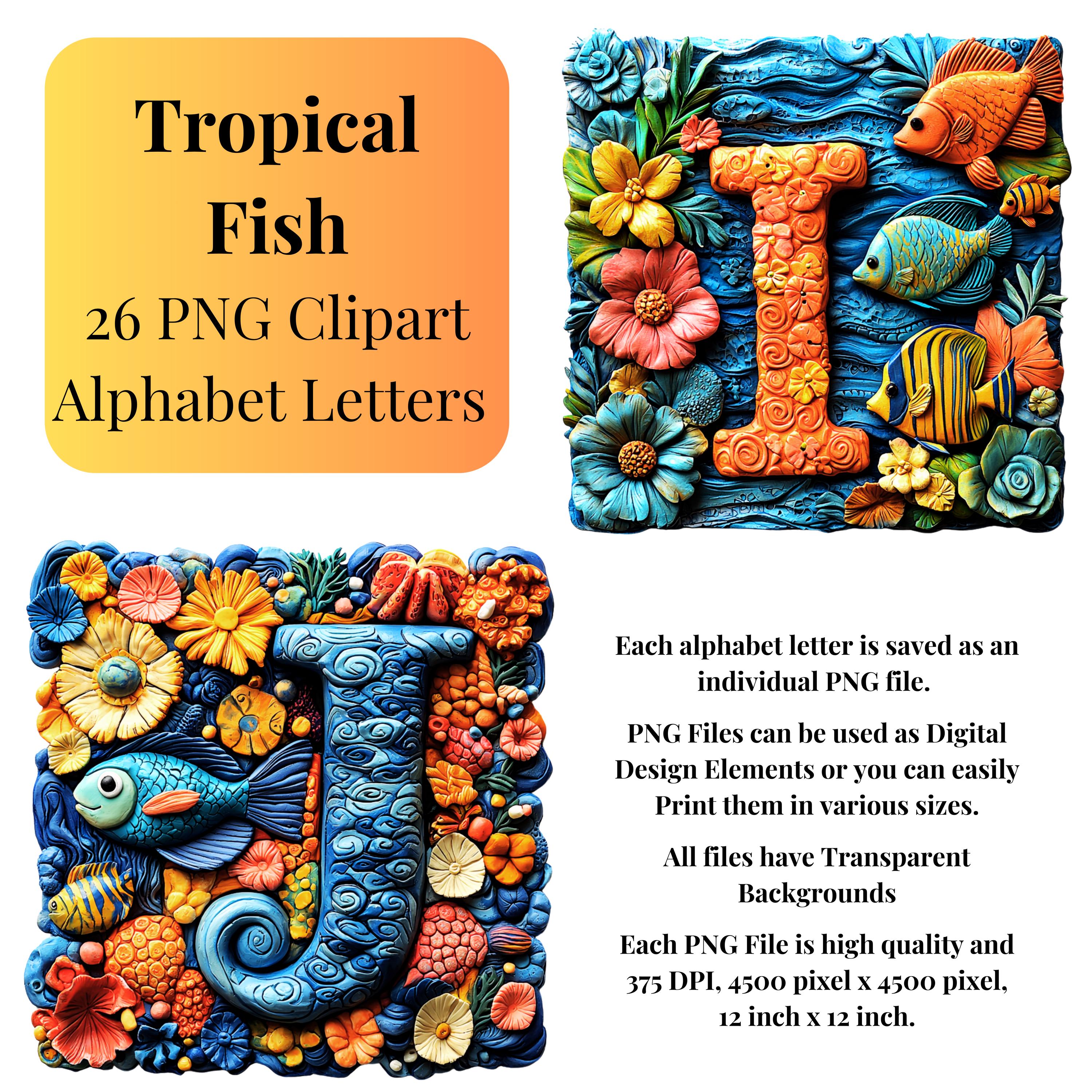 Tropical Fish Clipart PNG Letters for Color Letters Alphabet Design ...