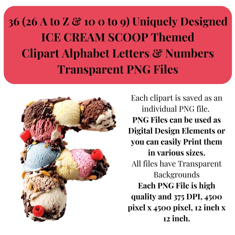 Ice Cream Alphabet Clipart A-Z & 0-9, High Res Transparent PNG Font ...