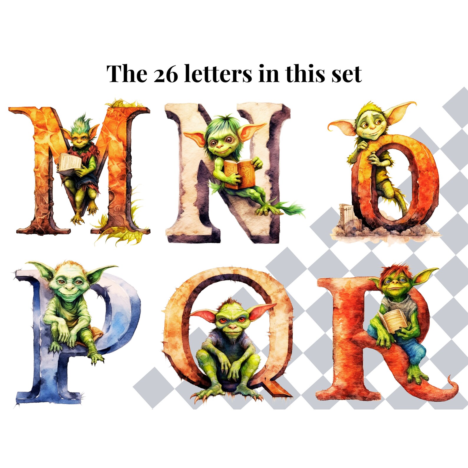 Goblin Clipart Alphabet Letters PNG Files for Goblins Digital Download, Scrapbooking Vintage ...