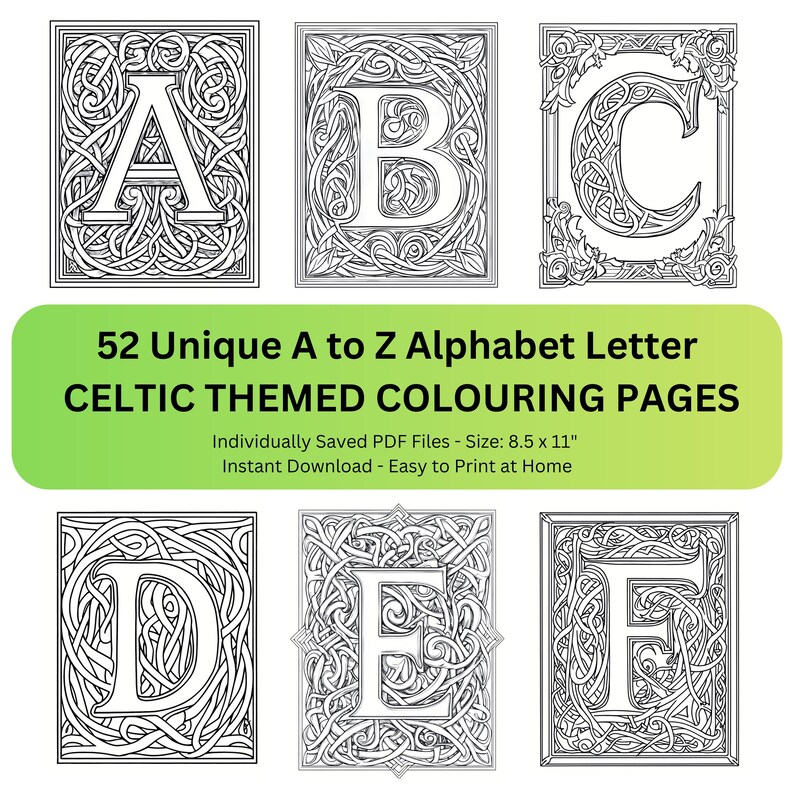 Celtic Alphabet Letter Coloring Pages | A to Z Printable Irish Art ...