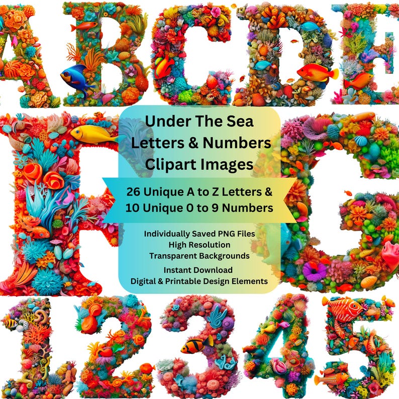 Under the Sea Printable Alphabet Letters and Numbers Fish Clipart PNG ...