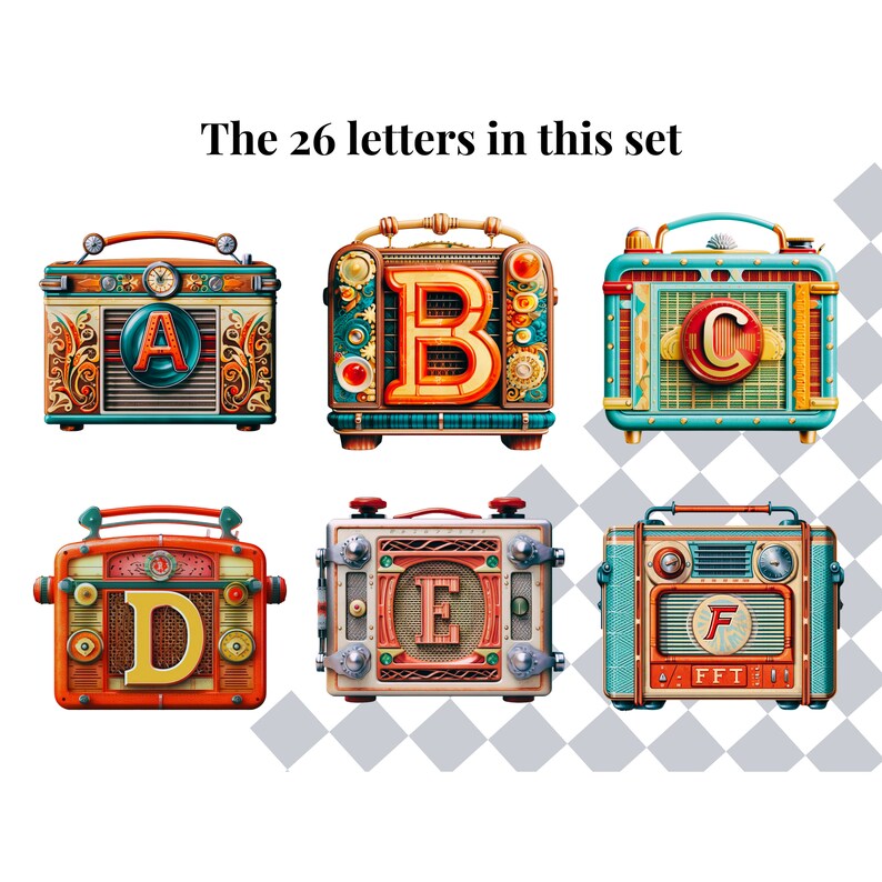 Retro Radio Alphabet Clipart: Vintage PNG Letters (digital Download ...