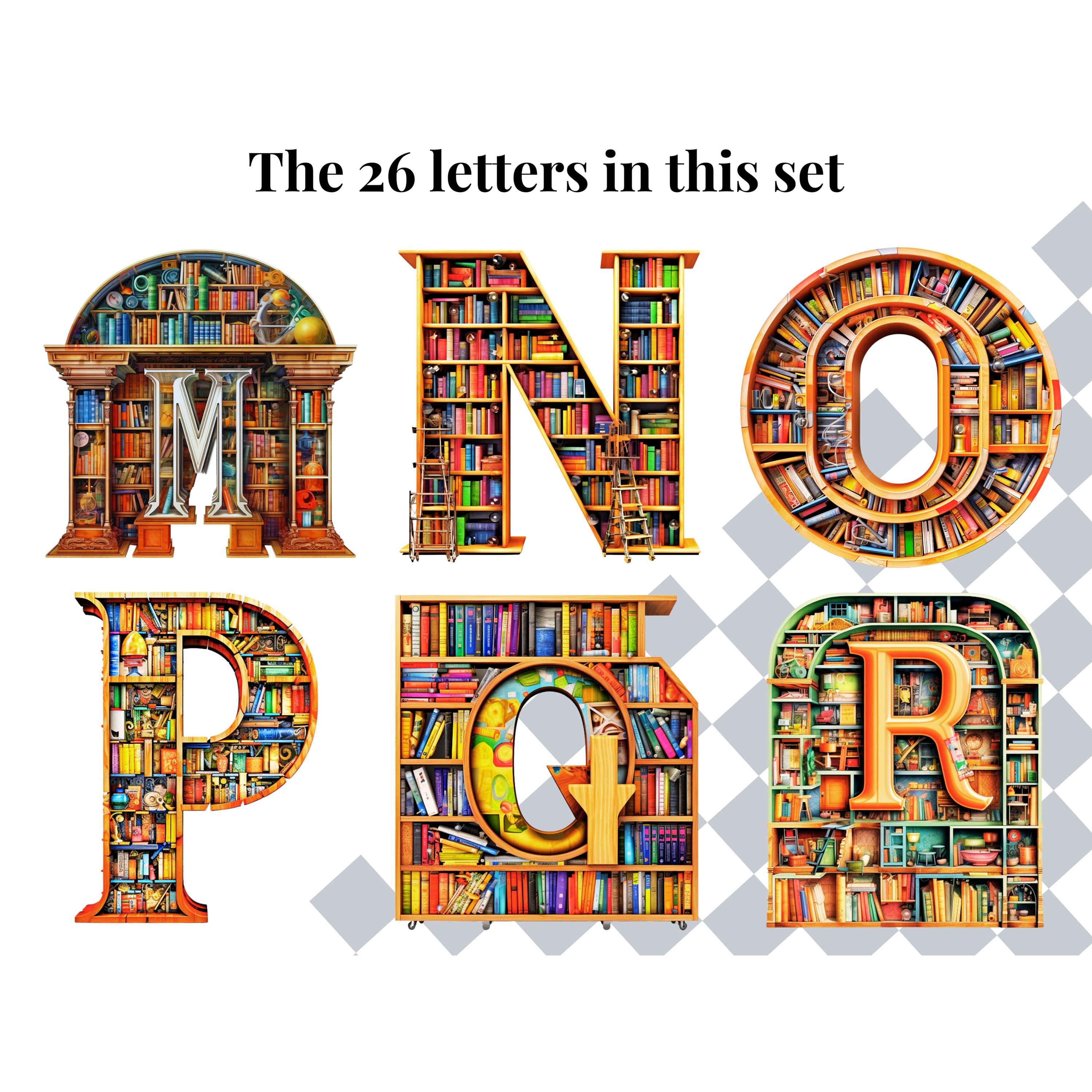 Library Clipart Alphabet Letters PNG Files for Digital Download ...