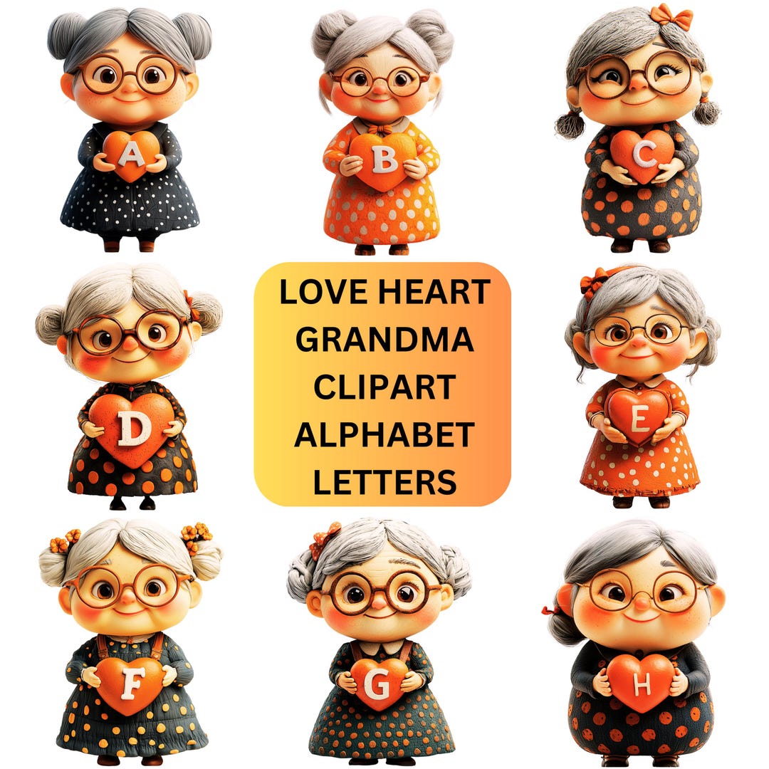 Grandma Holding Love Heart Clipart Alphabet Letters | PNG Digital ...