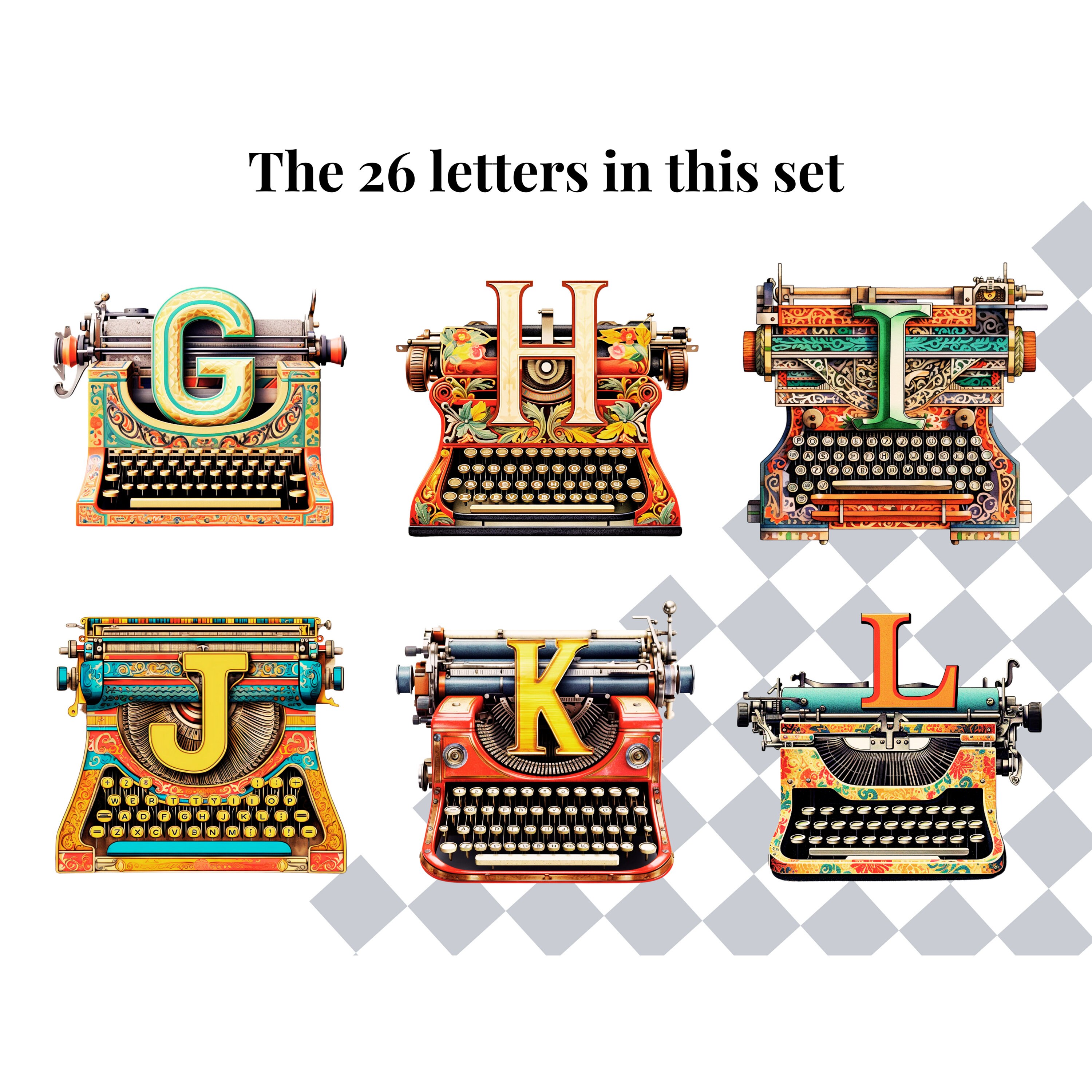 Typewriter Clipart A-Z Alphabet PNG | Retro Decorative Letters ...