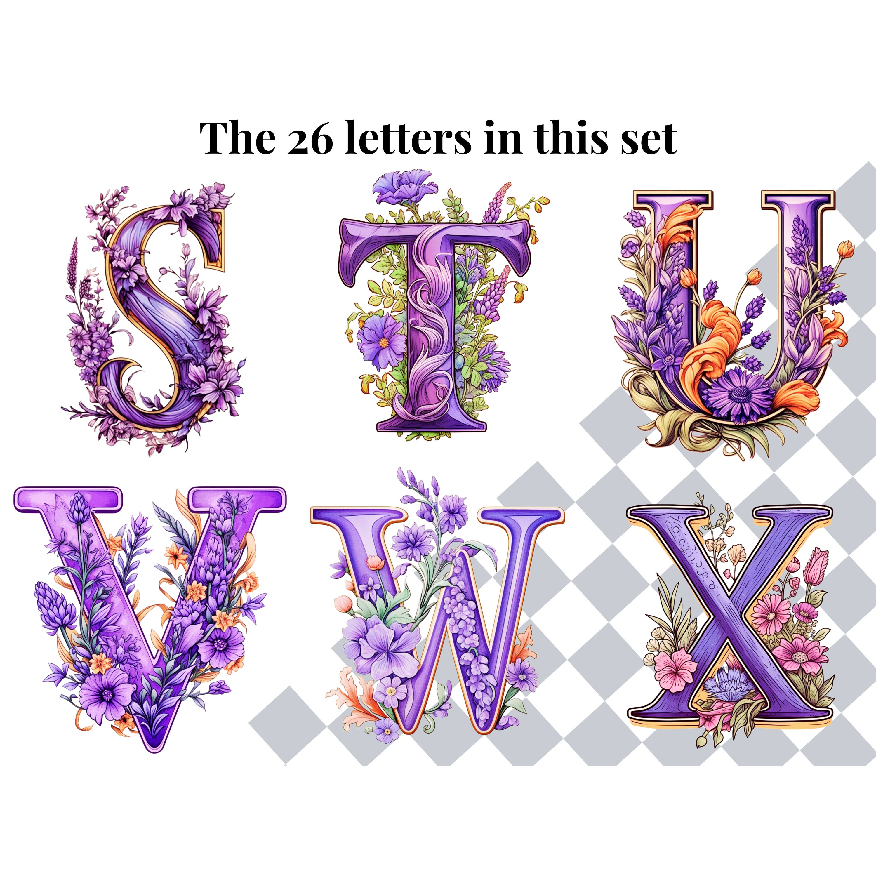 Floral Alphabet Letters PNG: Lavender Clipart, Commercial Use (digital ...