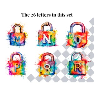 Watercolor Padlock Alphabet Clipart: A-Z PNG Files (digital Download ...