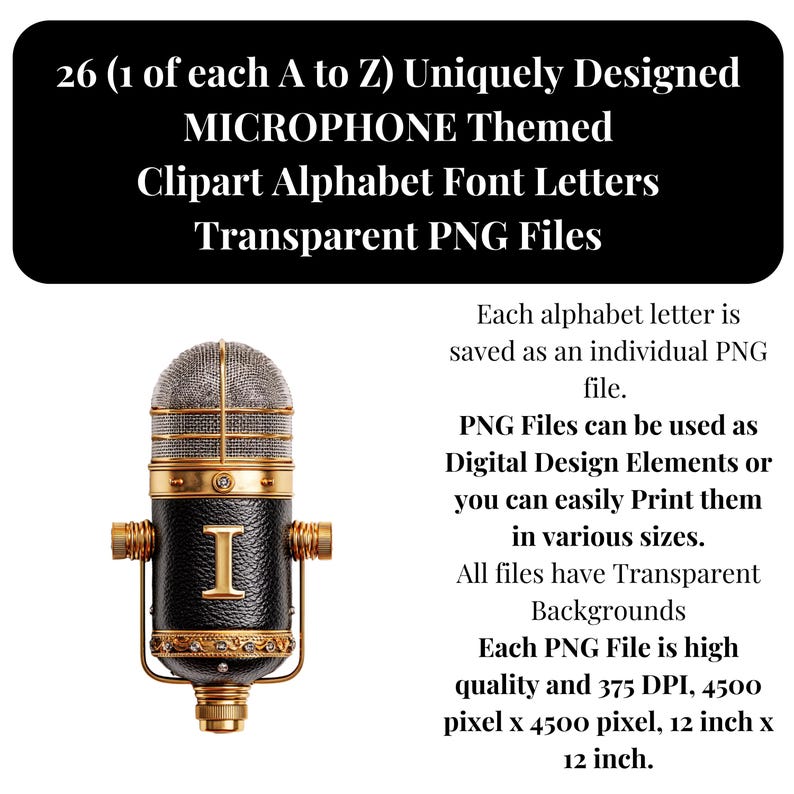Music Clipart Letters | Microphone Alphabet PNG Font Images | Fancy ...