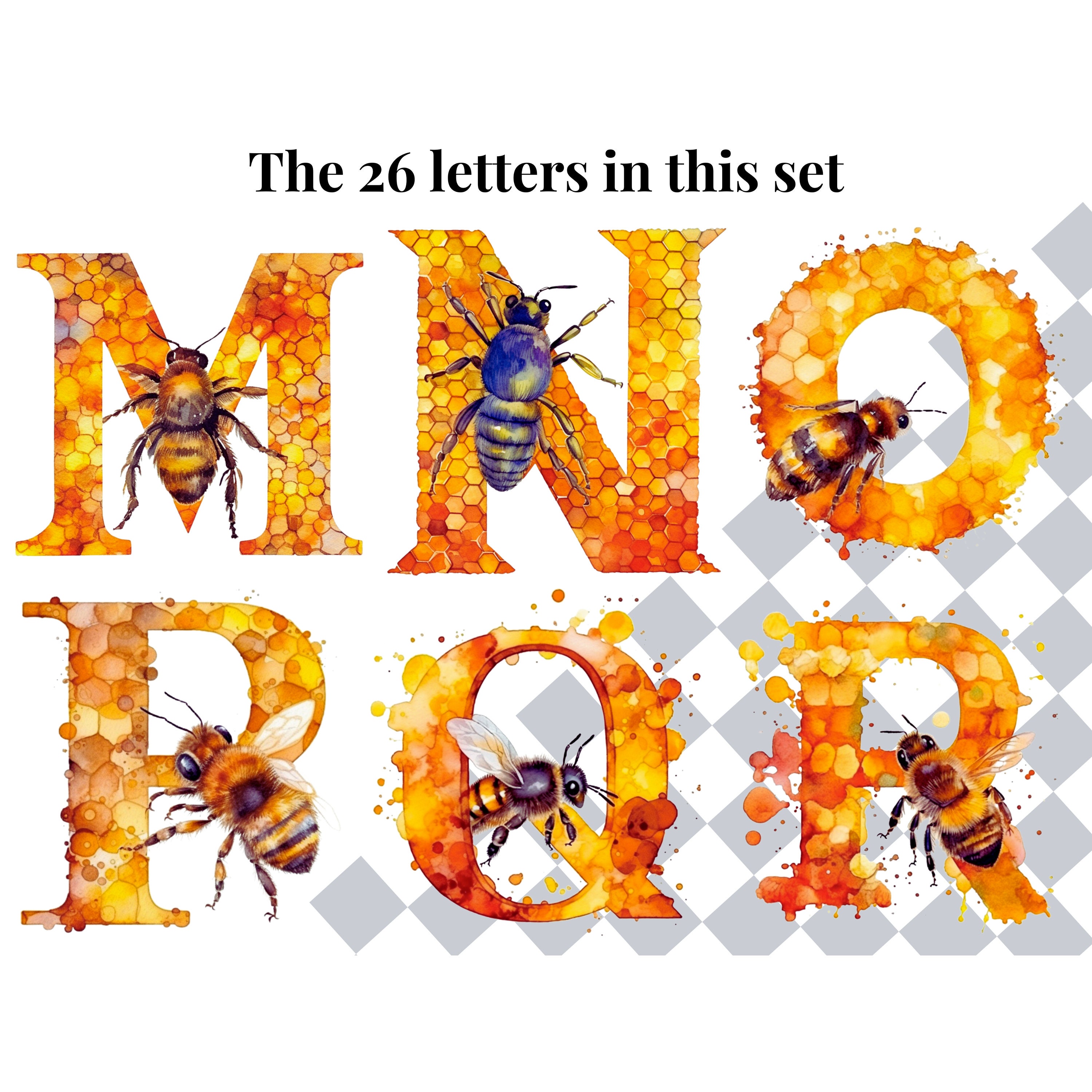 Bee Digital Clipart Alphabet Letters PNG for Bumble Bee Clip Art ...