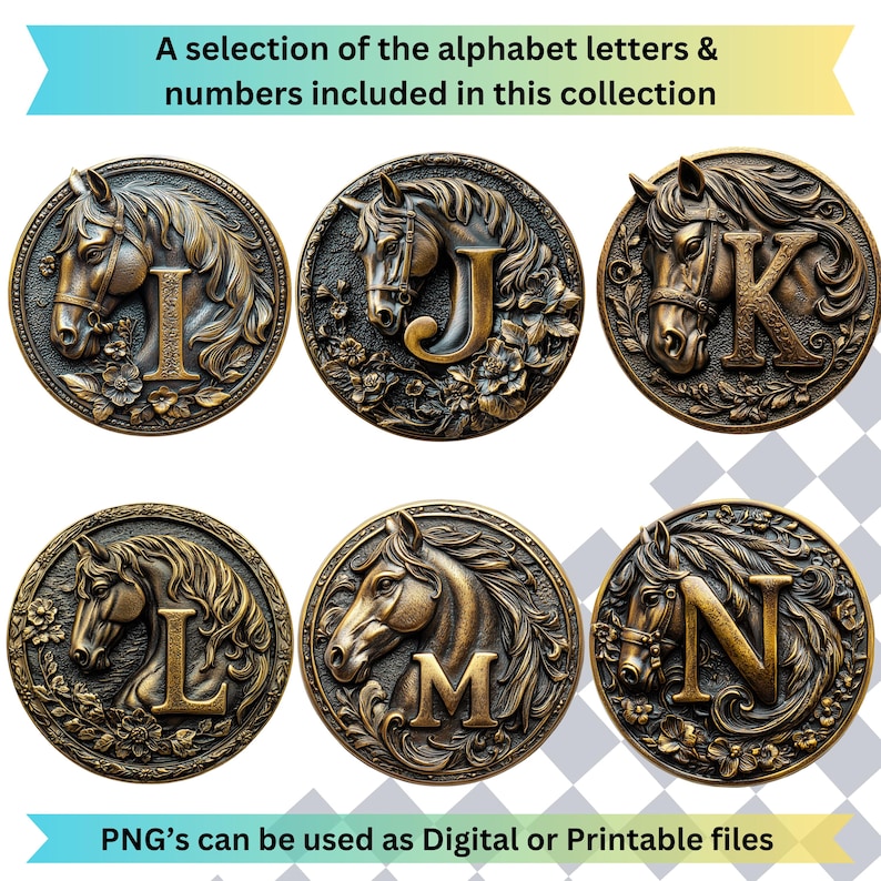 Horse Clipart PNG Alphabet Letters and Numbers | Bronze Equestrian ...