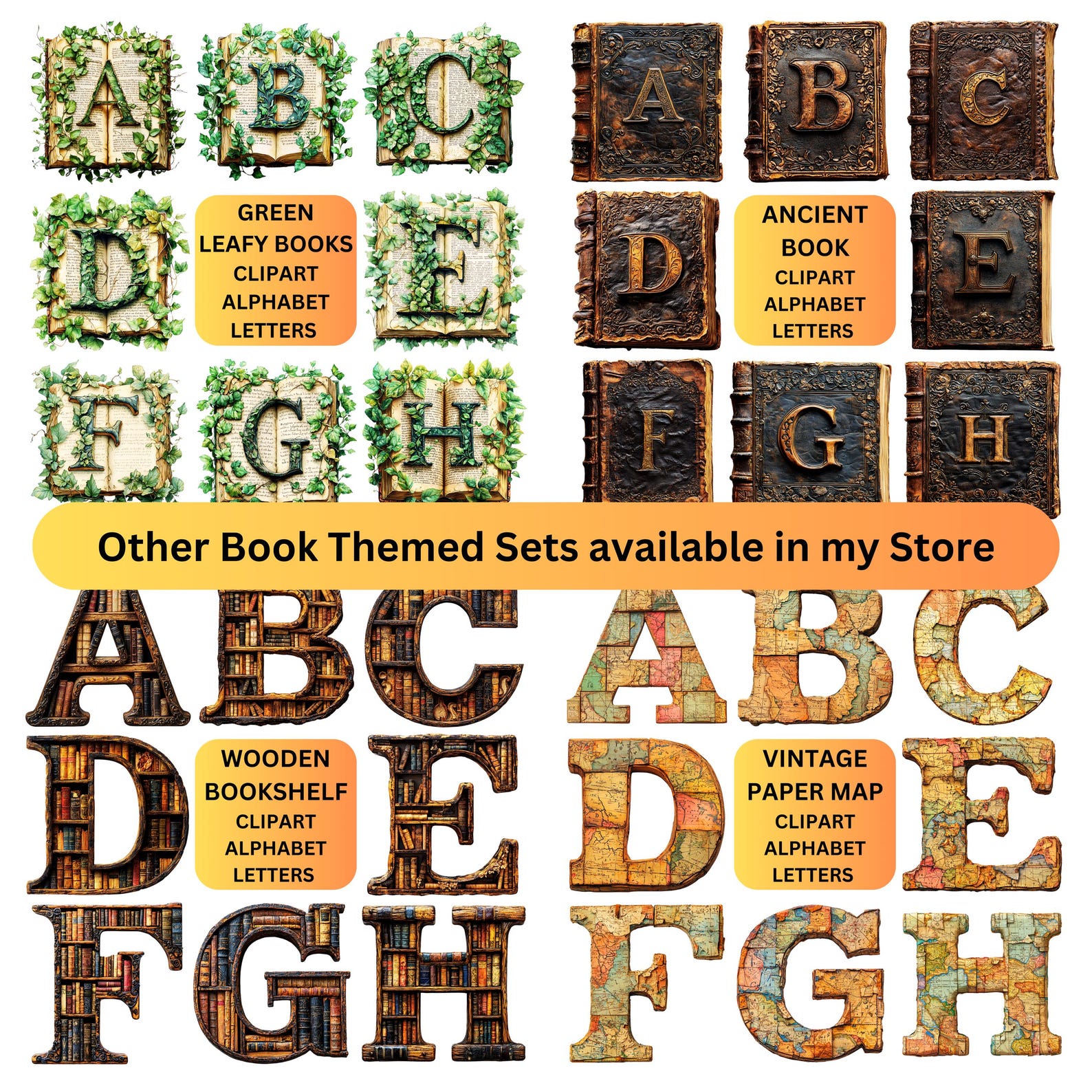 Bookcase Alphabet Clipart | Colourful Library Bookshelf A-Z Letters ...