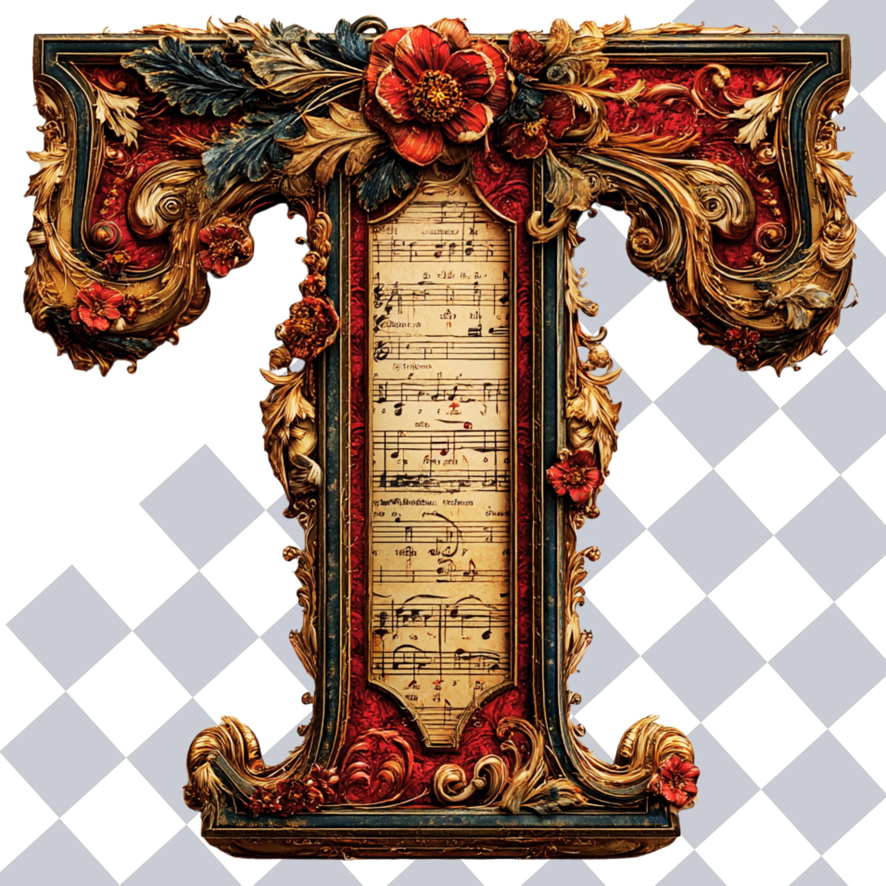 Red and Gold Music Alphabet Letter PNG Bundle, Clip Art Letters for ...