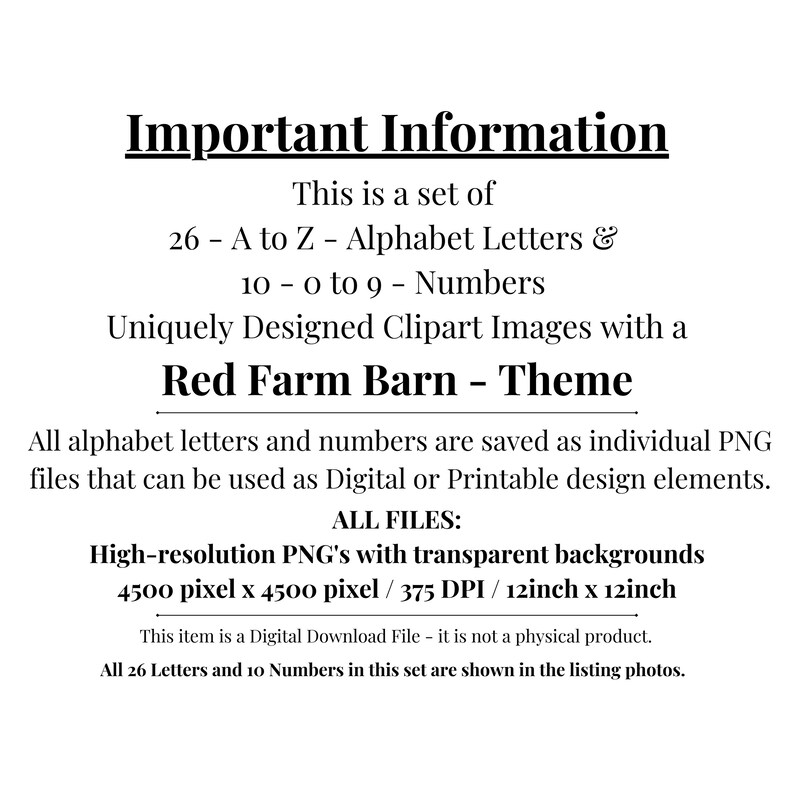 Red Barn Alphabet Clipart: PNG Letters and Numbers (digital Download ...