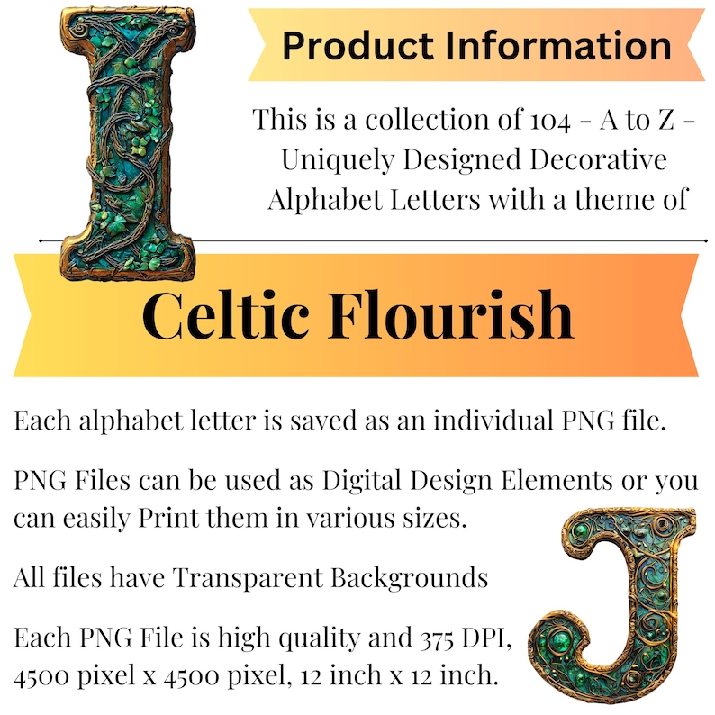 Celtic PNG Clipart Bundle, Illuminated Celtic Alphabet Letters, Junk ...