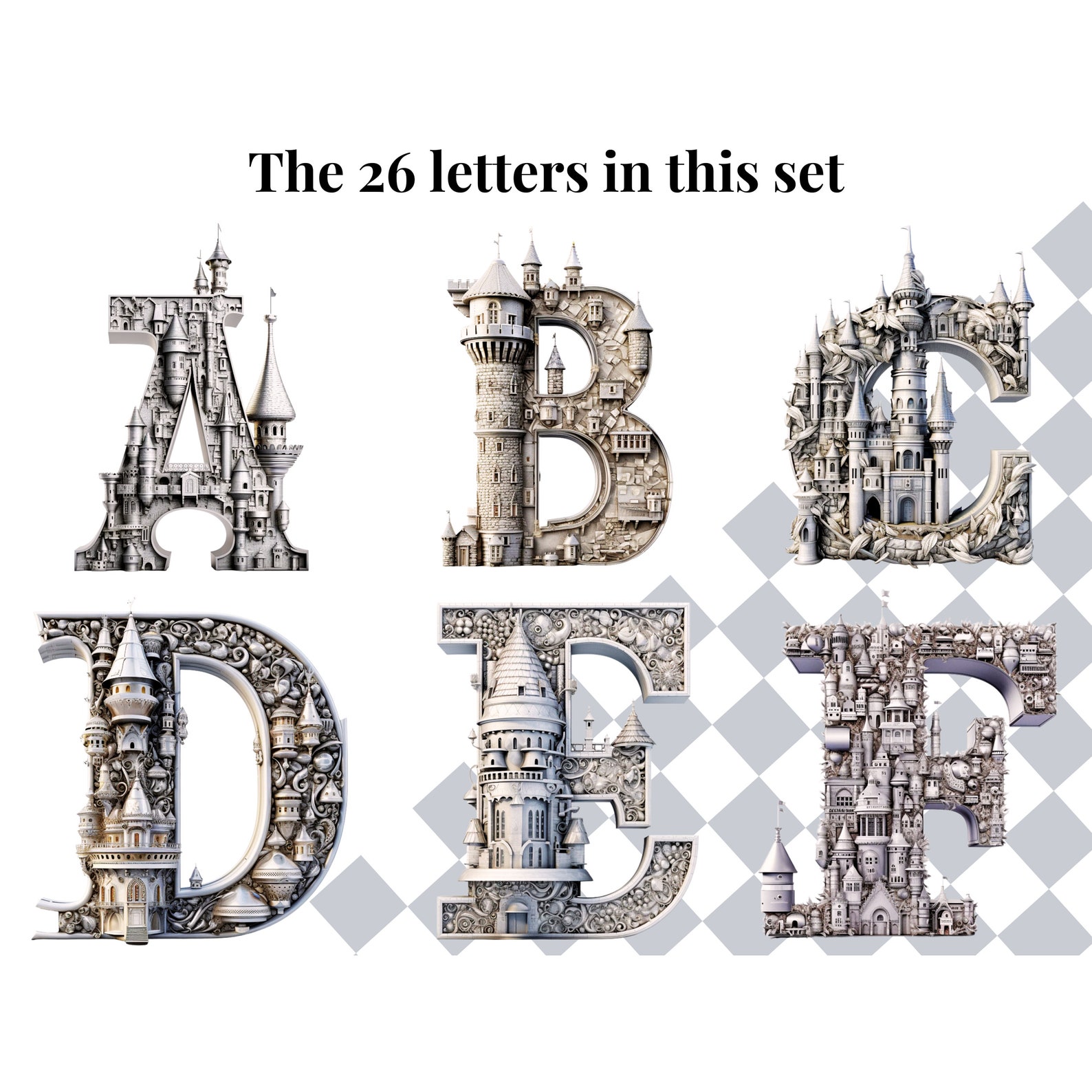 Castle Clipart Alphabet Letters PNG Files for Digital Download ...
