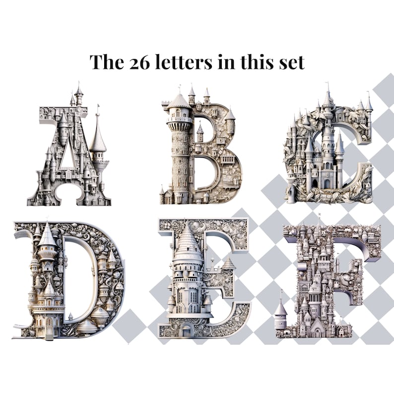 Castle Clipart Alphabet Letters PNG Files for Digital Download ...