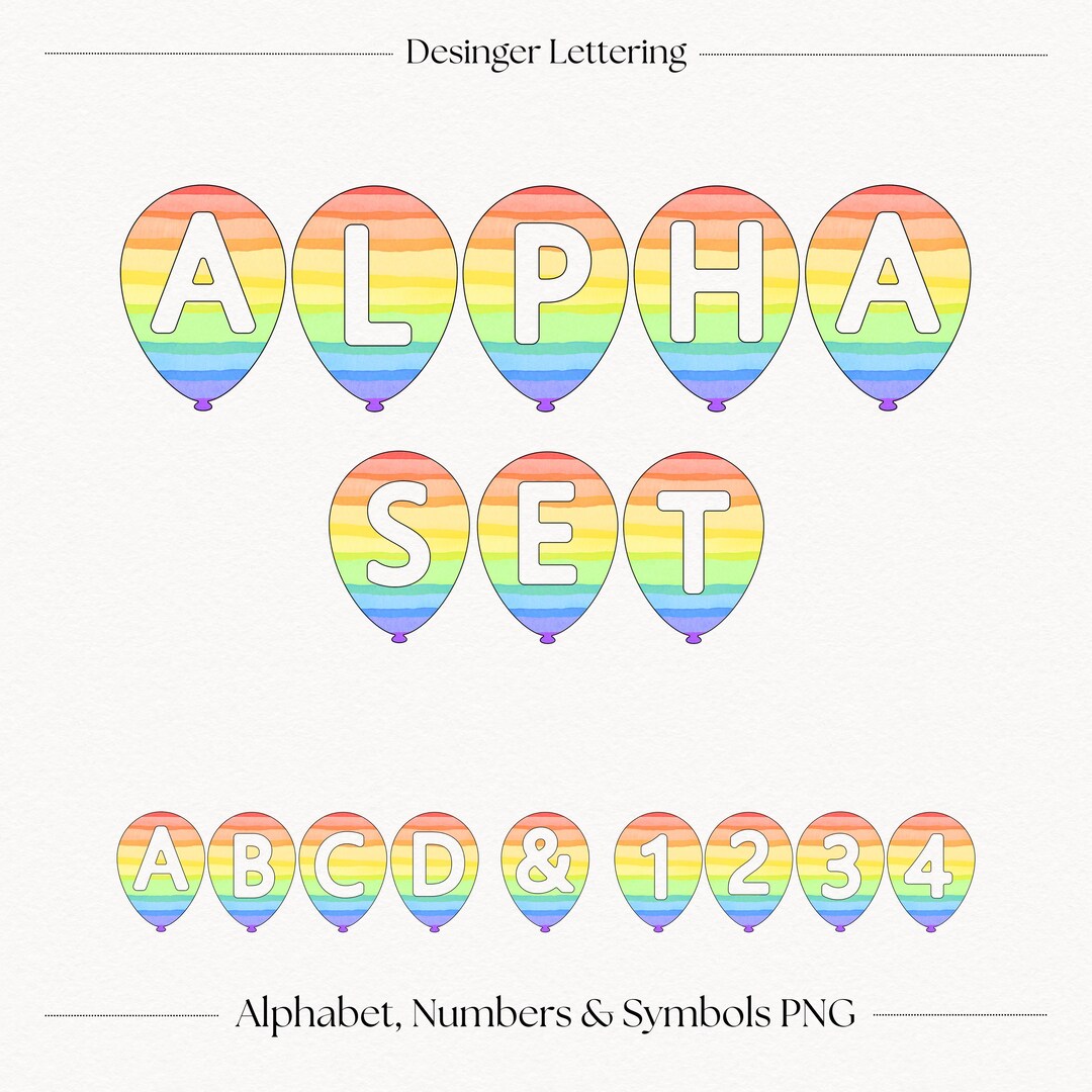 Rainbow Balloon Alphabet Letters & Numbers PNG Set | Birthday Party ...