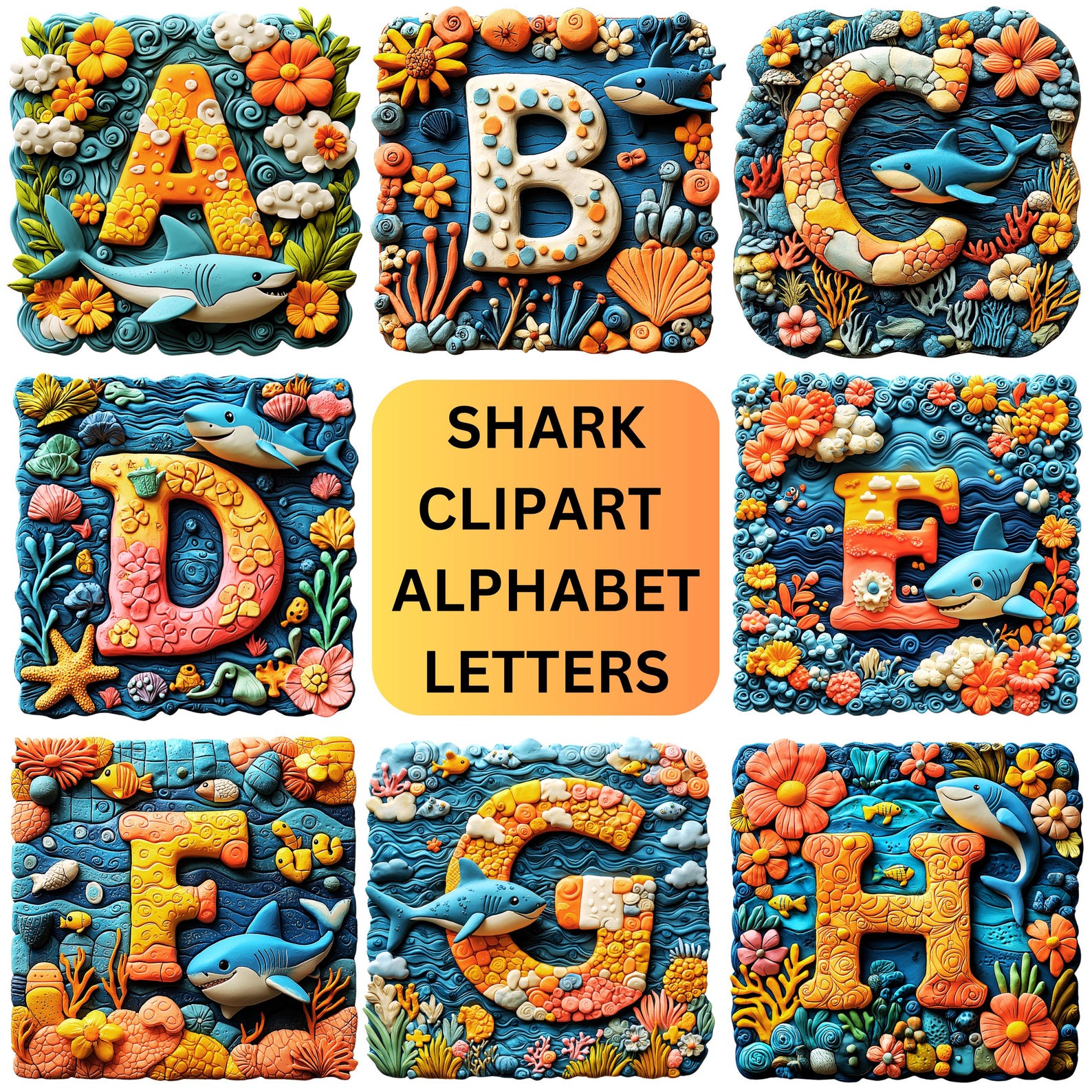 Shark Clipart Alphabet Set | Ocean Animal PNG Letters | Under the Sea ...