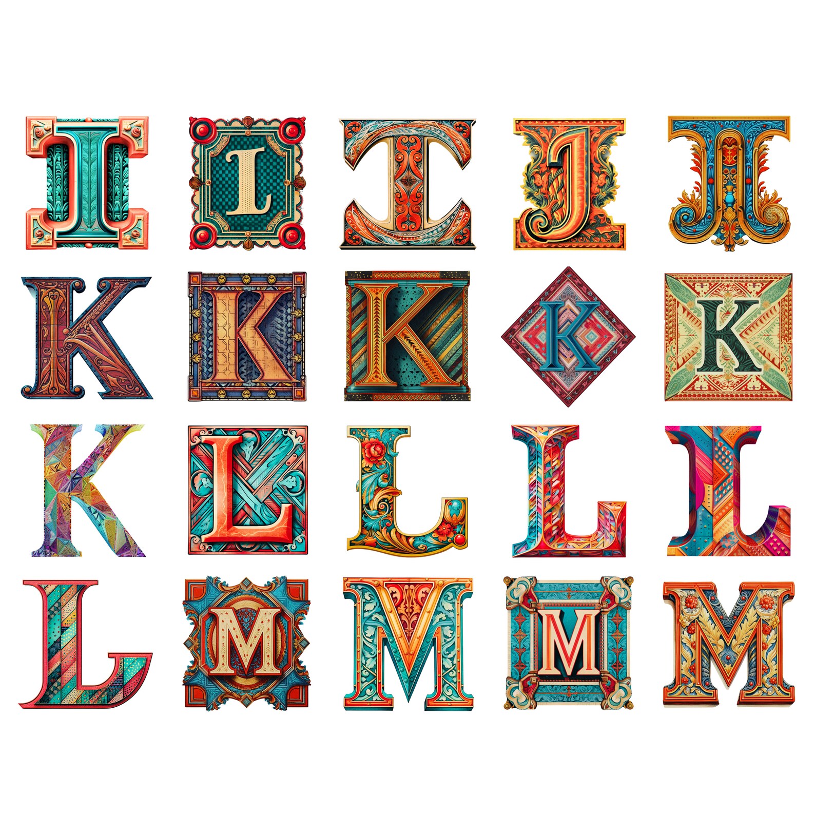 Retro Clipart Alphabet Letters PNG Files for Digital Download ...