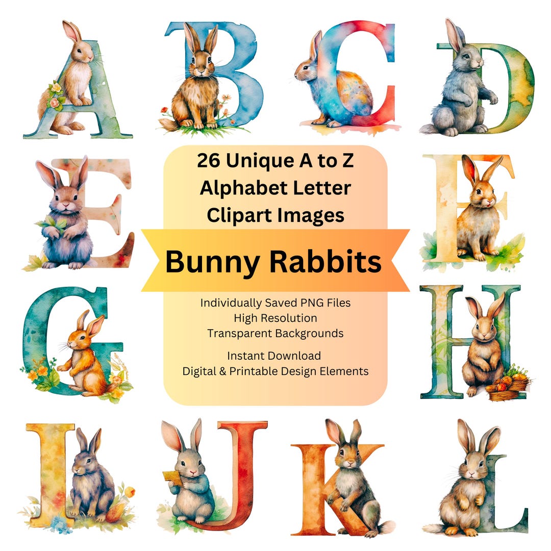 Bunny Rabbit Animal Alphabet Clipart for Farmhouse Font Cricut ...