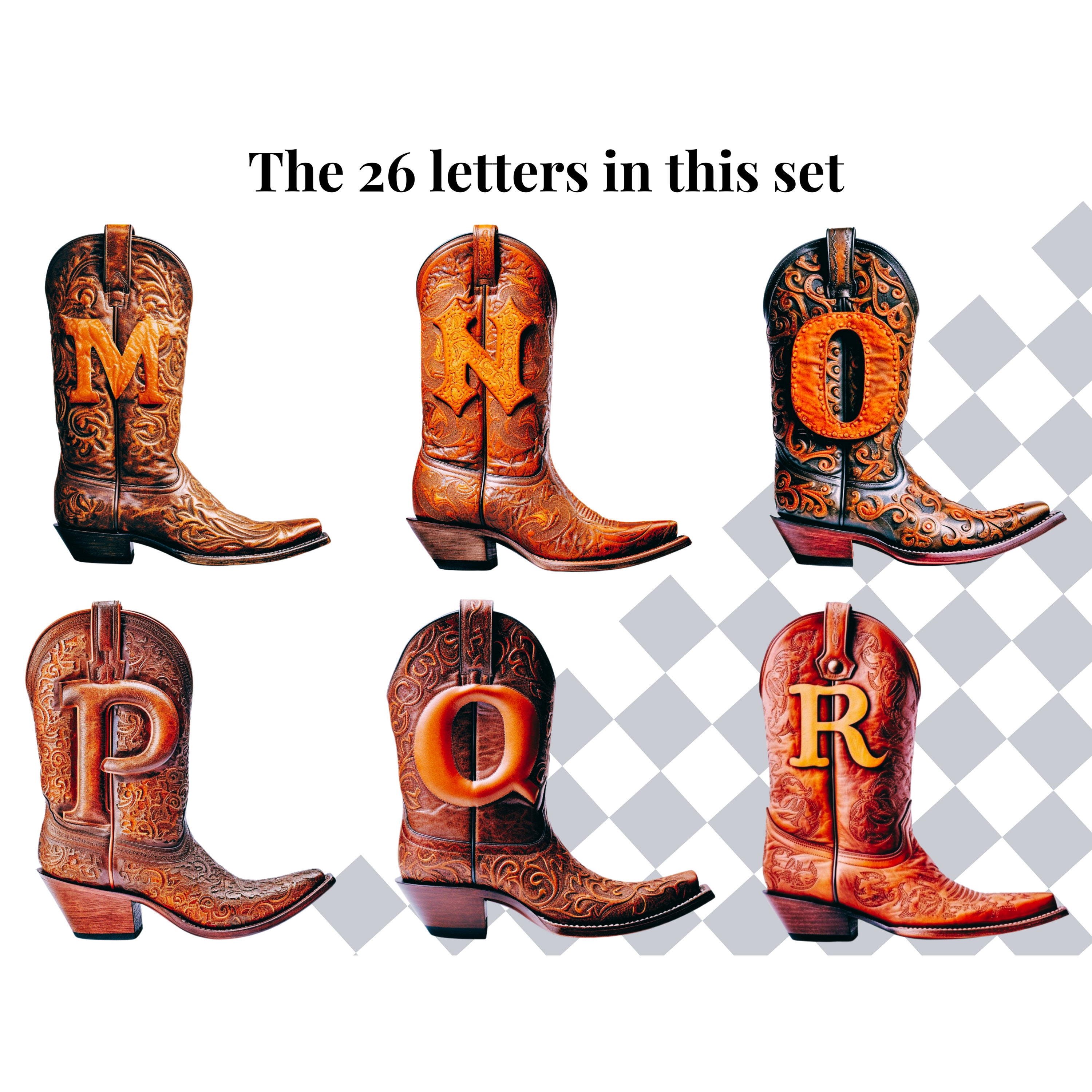 Cowboy Cowgirl Boot Clipart Alphabet Letters PNG Files for Western ...