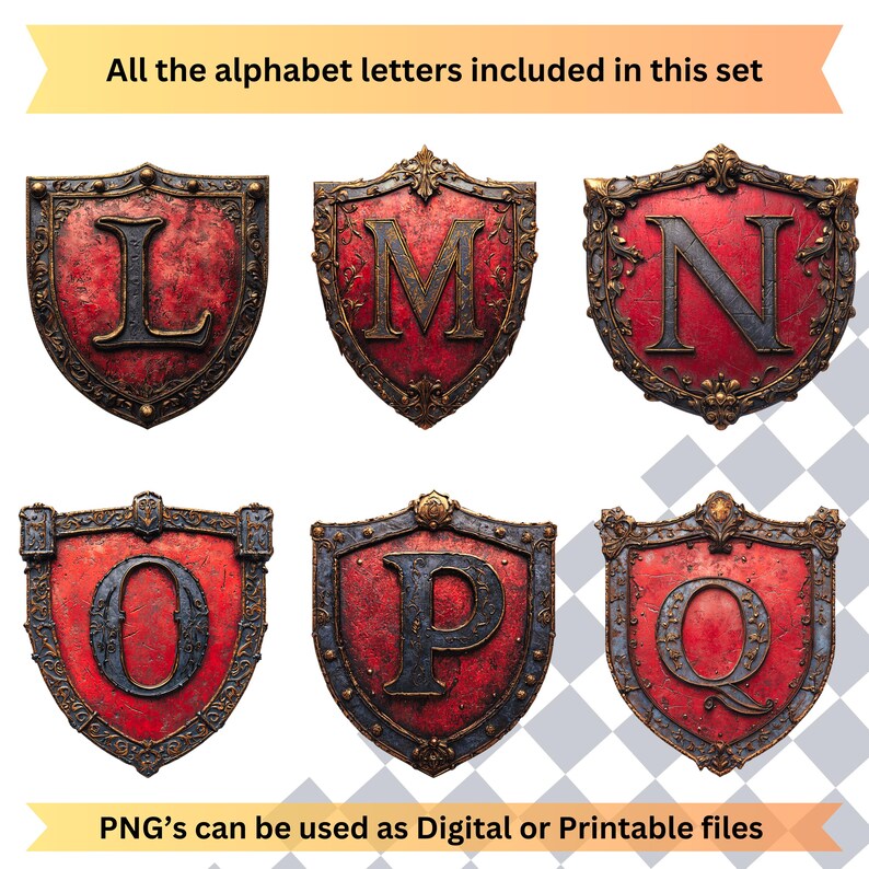 Digital Clipart Alphabet PNG for Shield Monogram Crest, Cosplay Armor ...