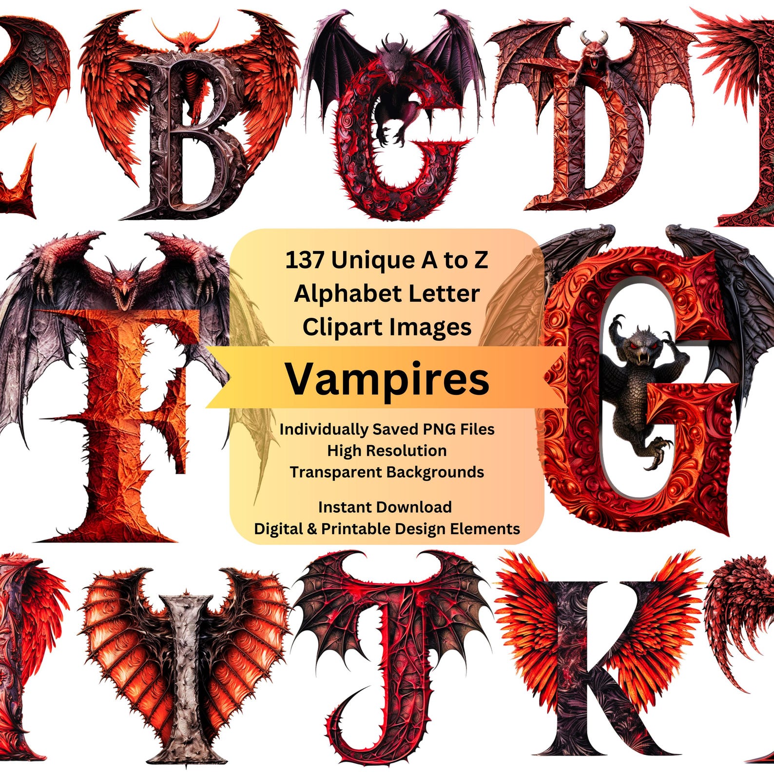 Halloween Vampire Clipart Alphabet Letters for Digital Download ...
