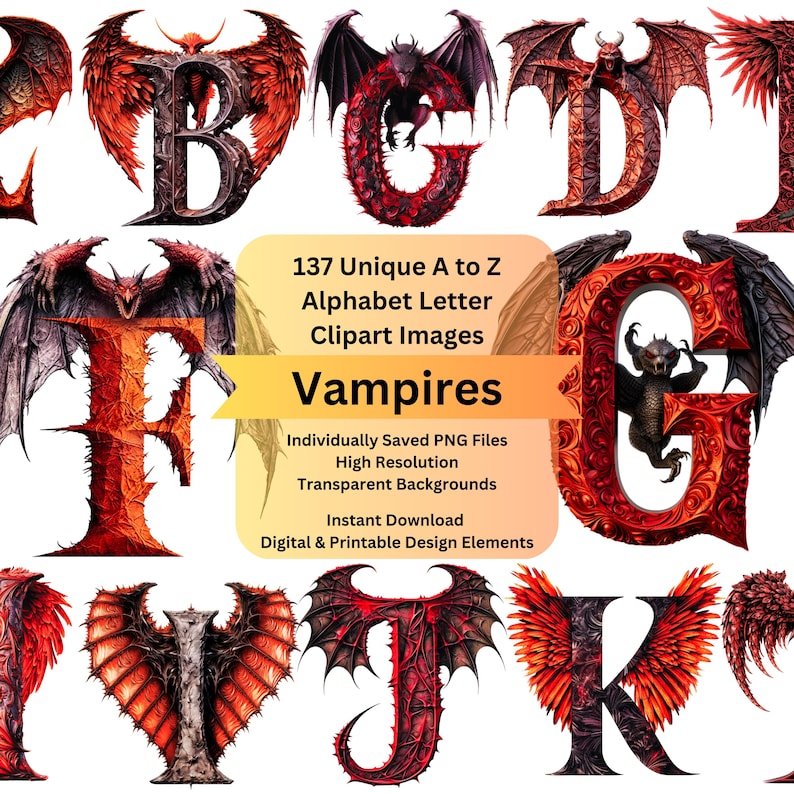 Halloween Vampire Clipart Alphabet Letters for Digital Download ...