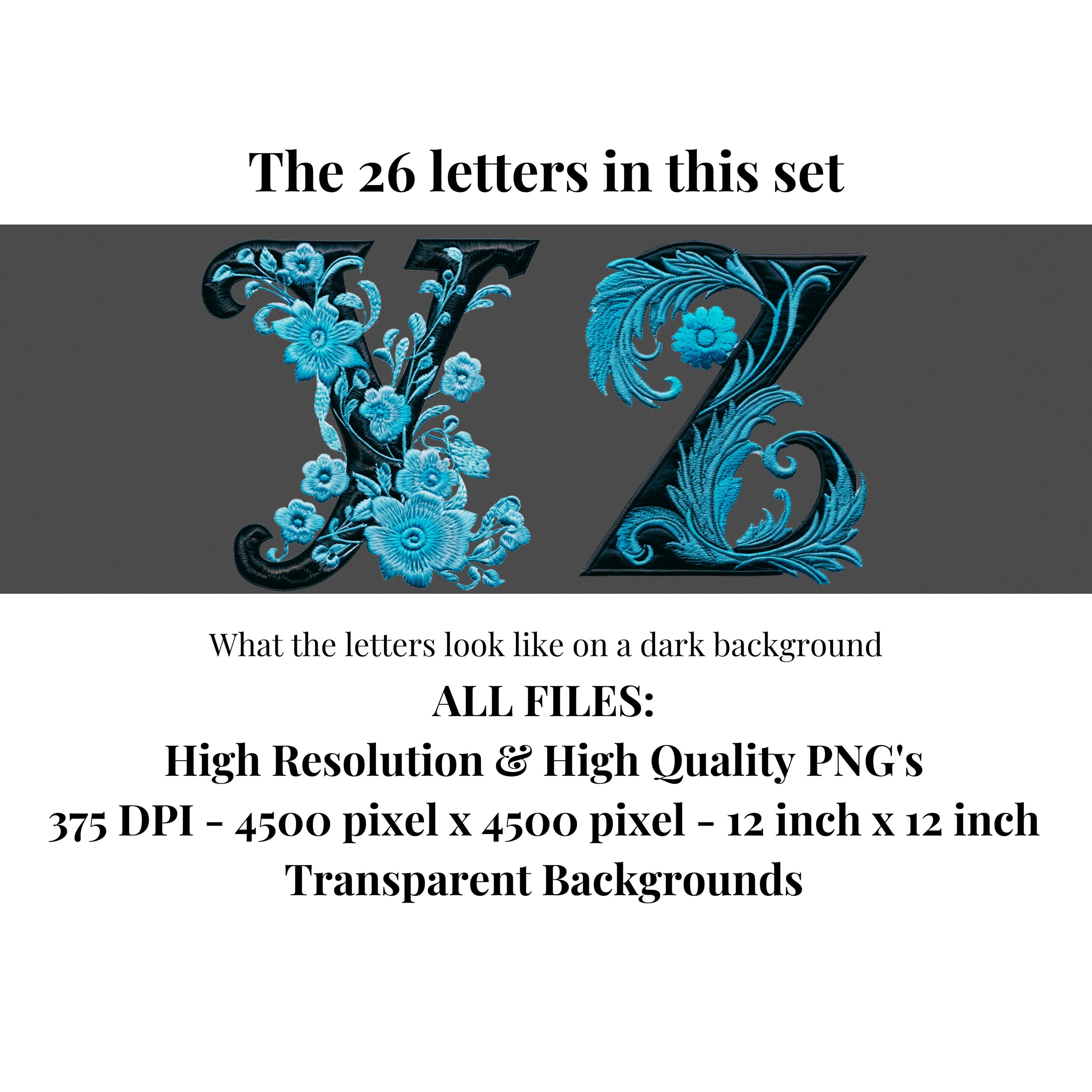 Floral Clipart Alphabet Letters PNG Files for Flower Digital Download ...