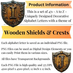 Wooden Shield & Crest Clipart Alphabet Letter PNG Files, Medieval ...