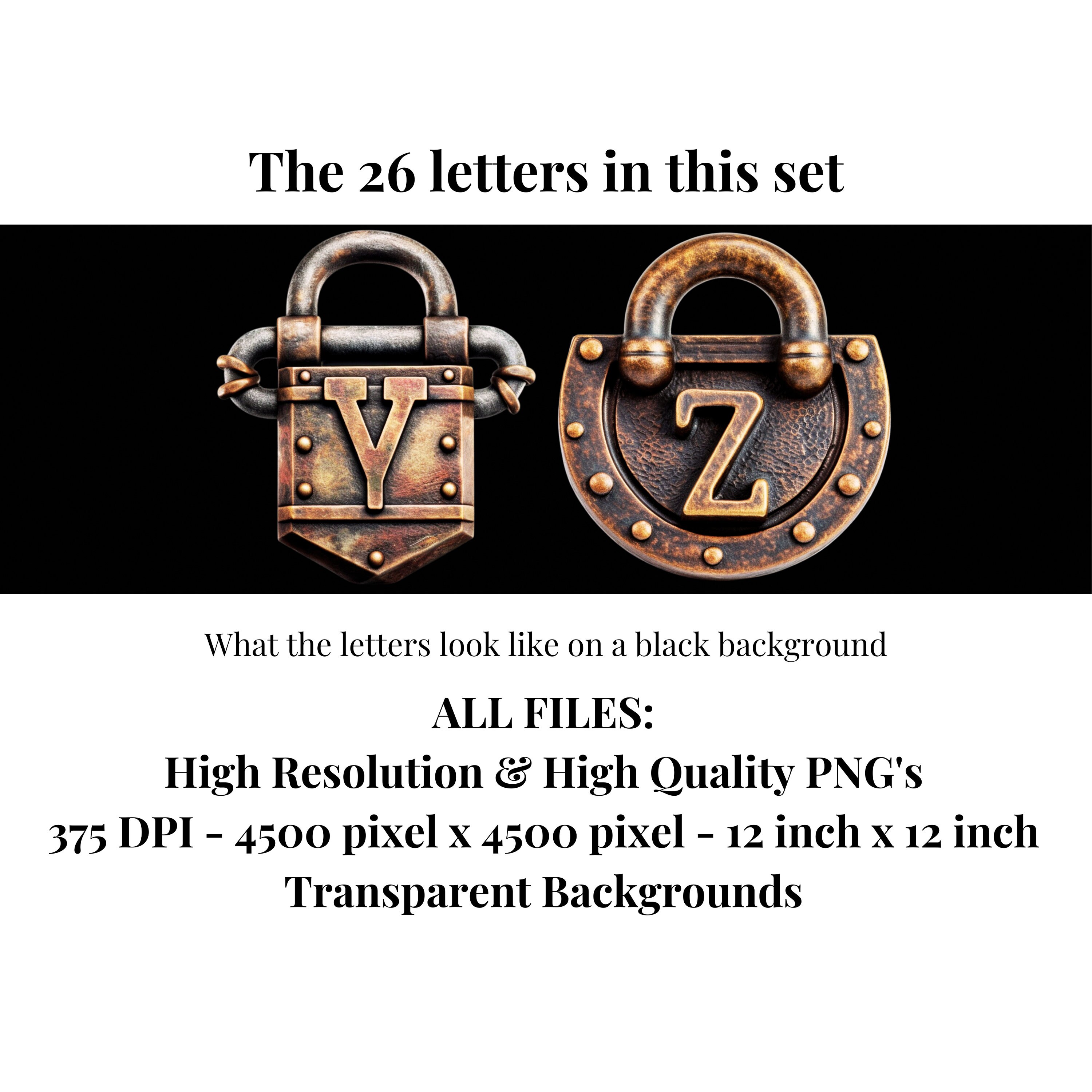 Antique Padlock Alphabet Clipart PNG Files for Instant Download Vintage ...