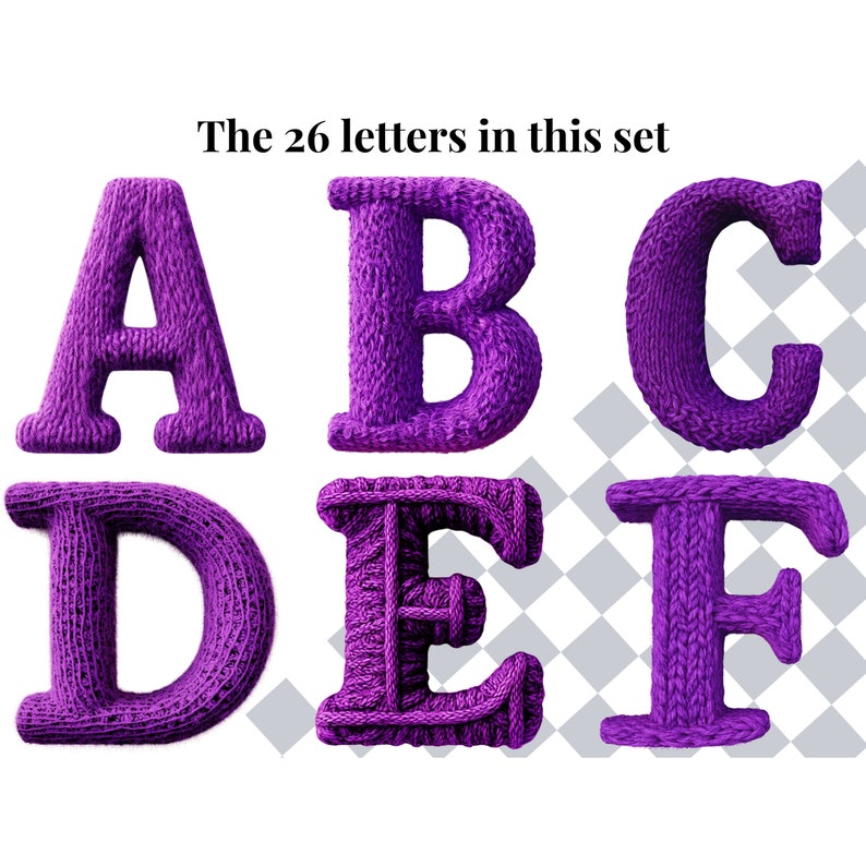 Knitted PNG Letter Set | Purple Wool Alphabet Lettering | Crafty Fonts ...