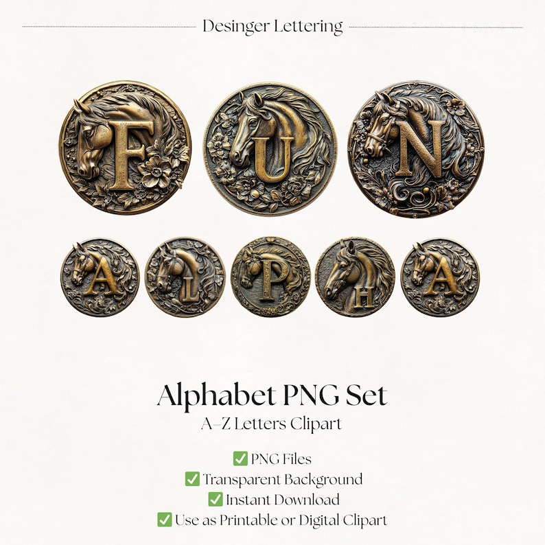 Horse Clipart PNG Alphabet Letters and Numbers | Bronze Equestrian ...