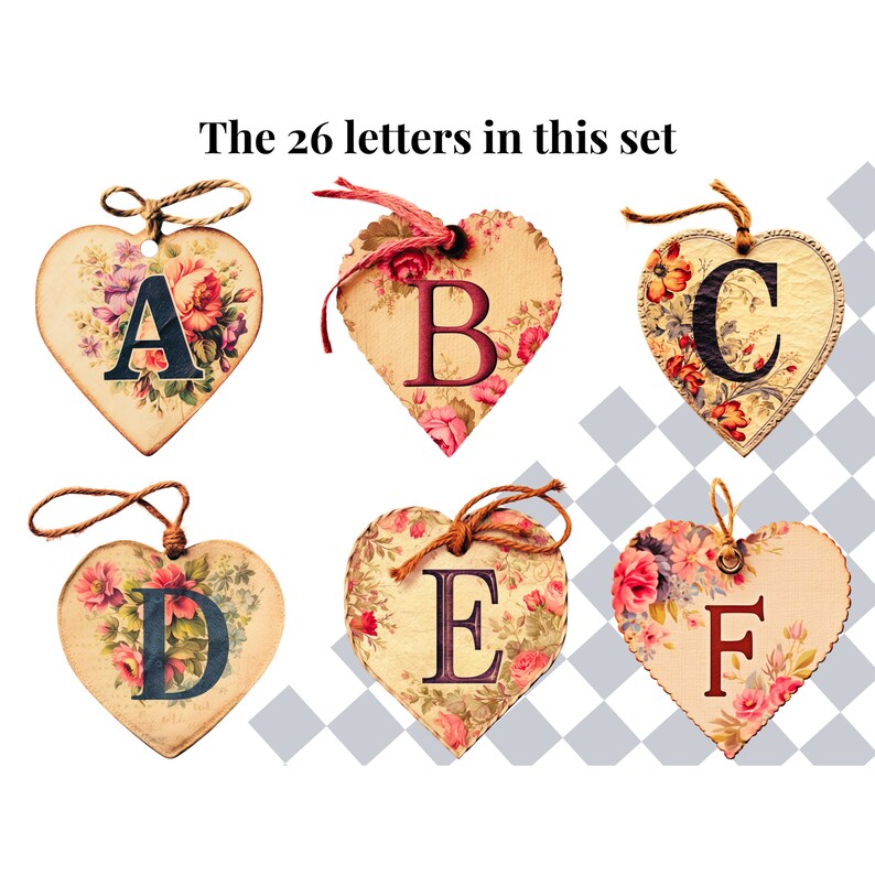 Floral Heart Alphabet Clipart: Vintage Letter PNG Files (digital ...