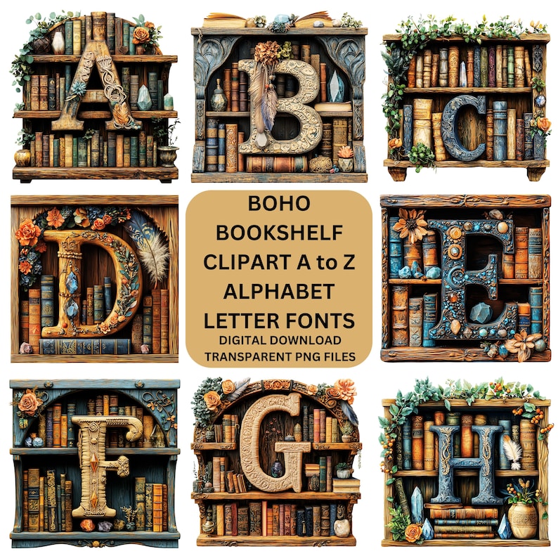 Boho Clipart Letters | Book Alphabet Designs for Scrapbooking and ...