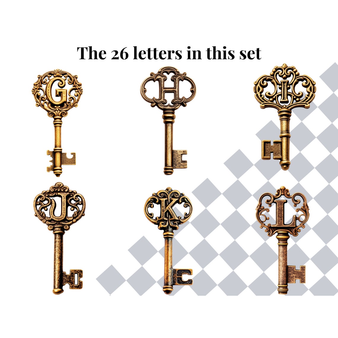 Antique Key Alphabet: Steampunk PNG Clipart Bundle (digital Download ...