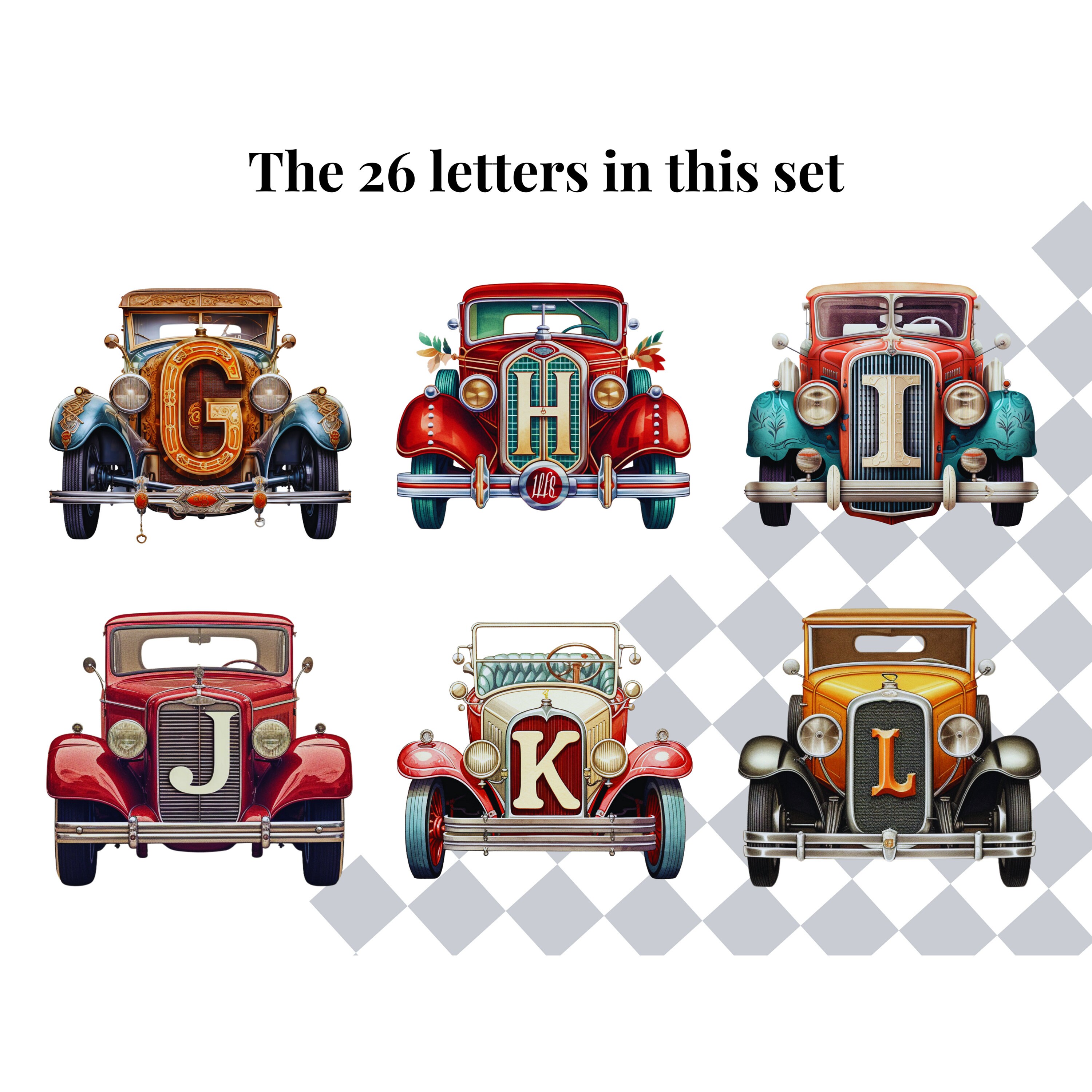 Vintage Car Clipart Alphabet Letters PNG Files for Retro Vehicle ...