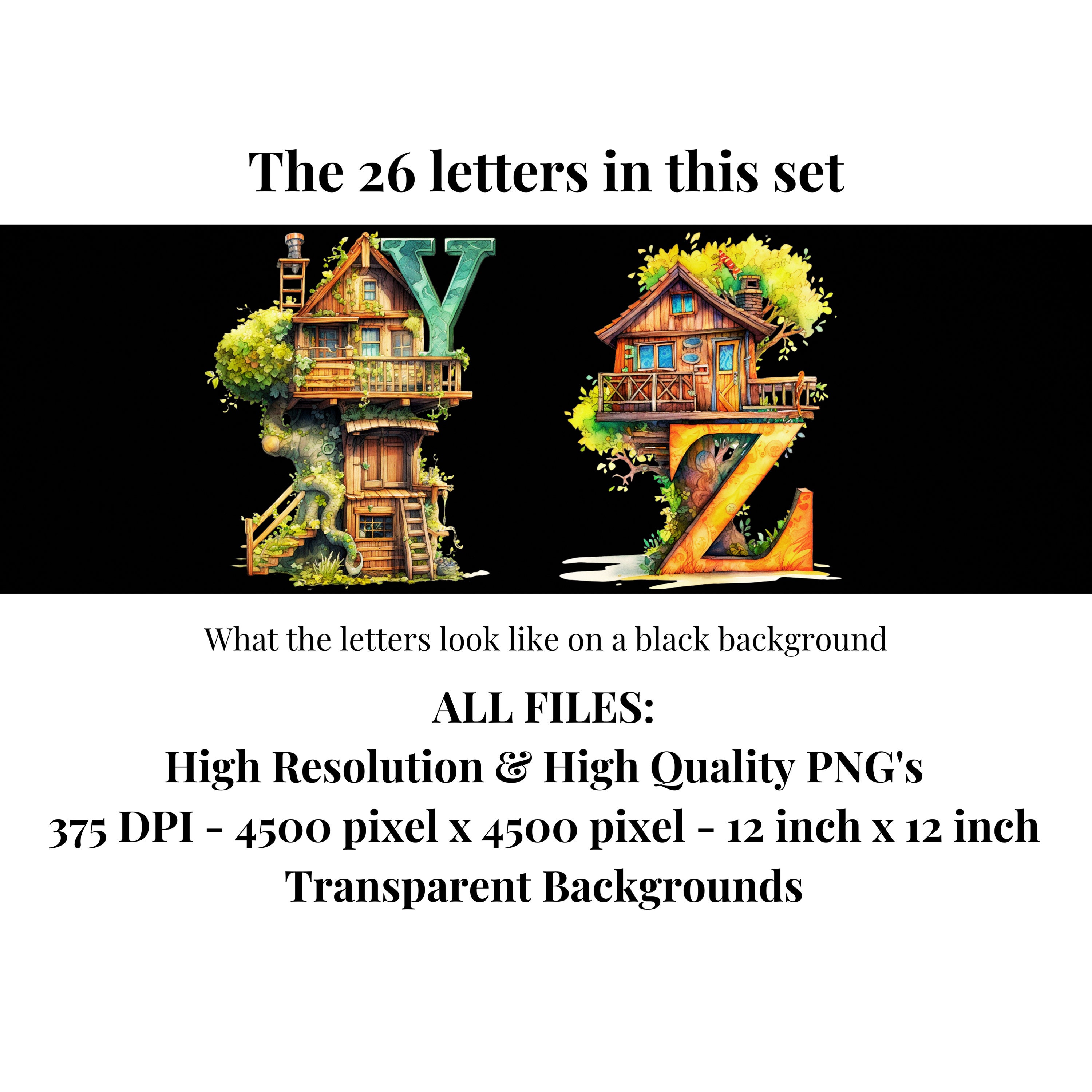 Treehouse Clipart Watercolor Letters PNG Font for Cricut - Etsy