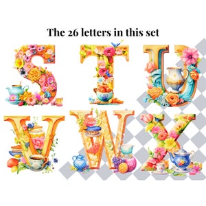 Floral Alphabet Tea Party Letters PNG for Pastel Clipart Vintage ...