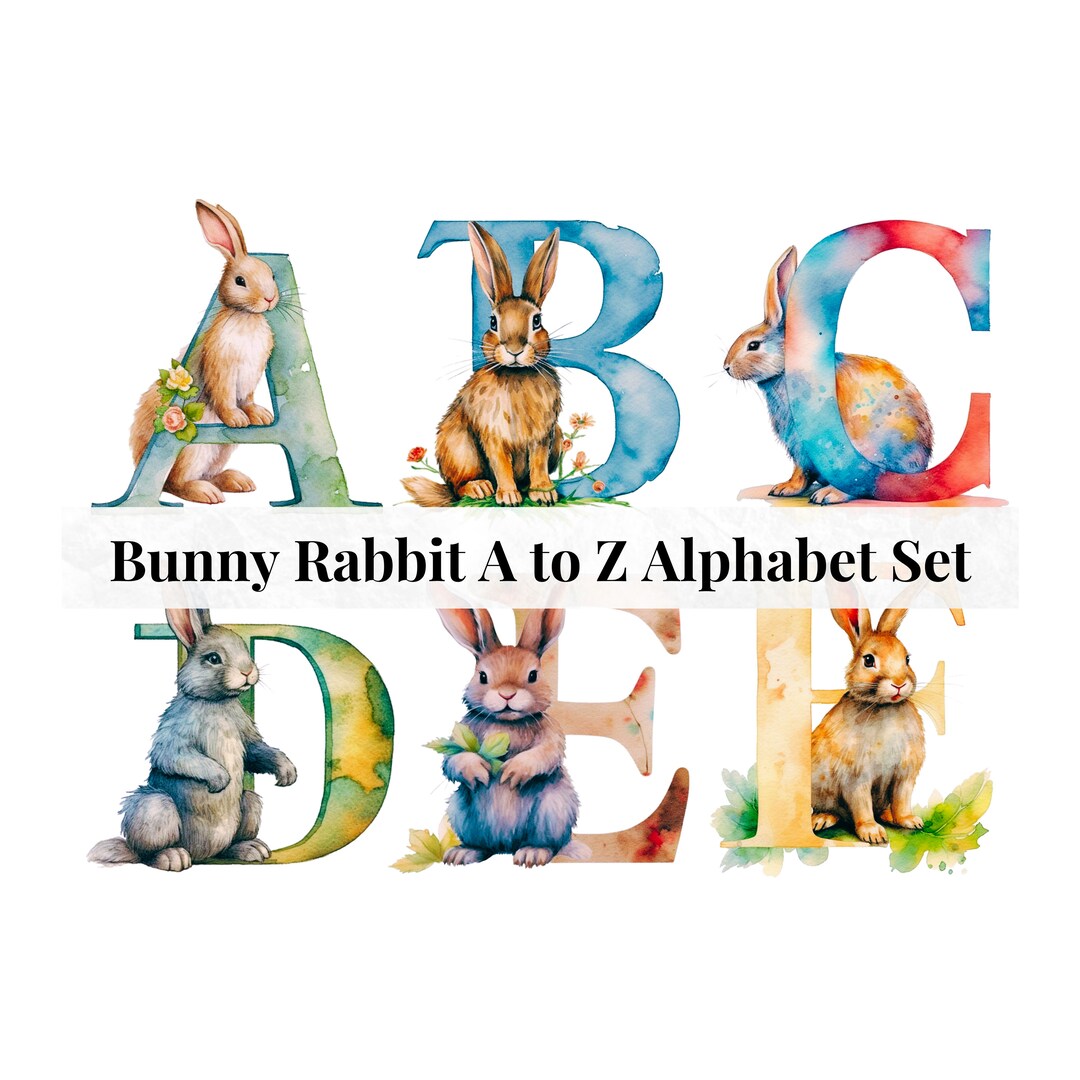 Bunny Rabbit Animal Alphabet Clipart for Farmhouse Font Cricut ...