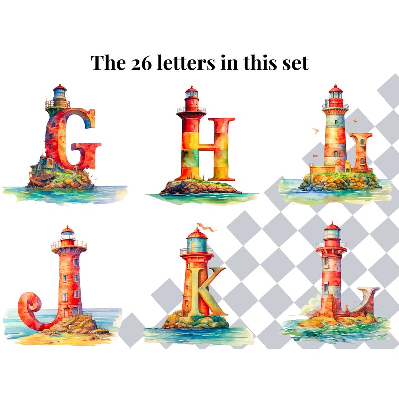Lighthouse Clipart Alphabet Letters for Digital Download, Scrapbooking ...