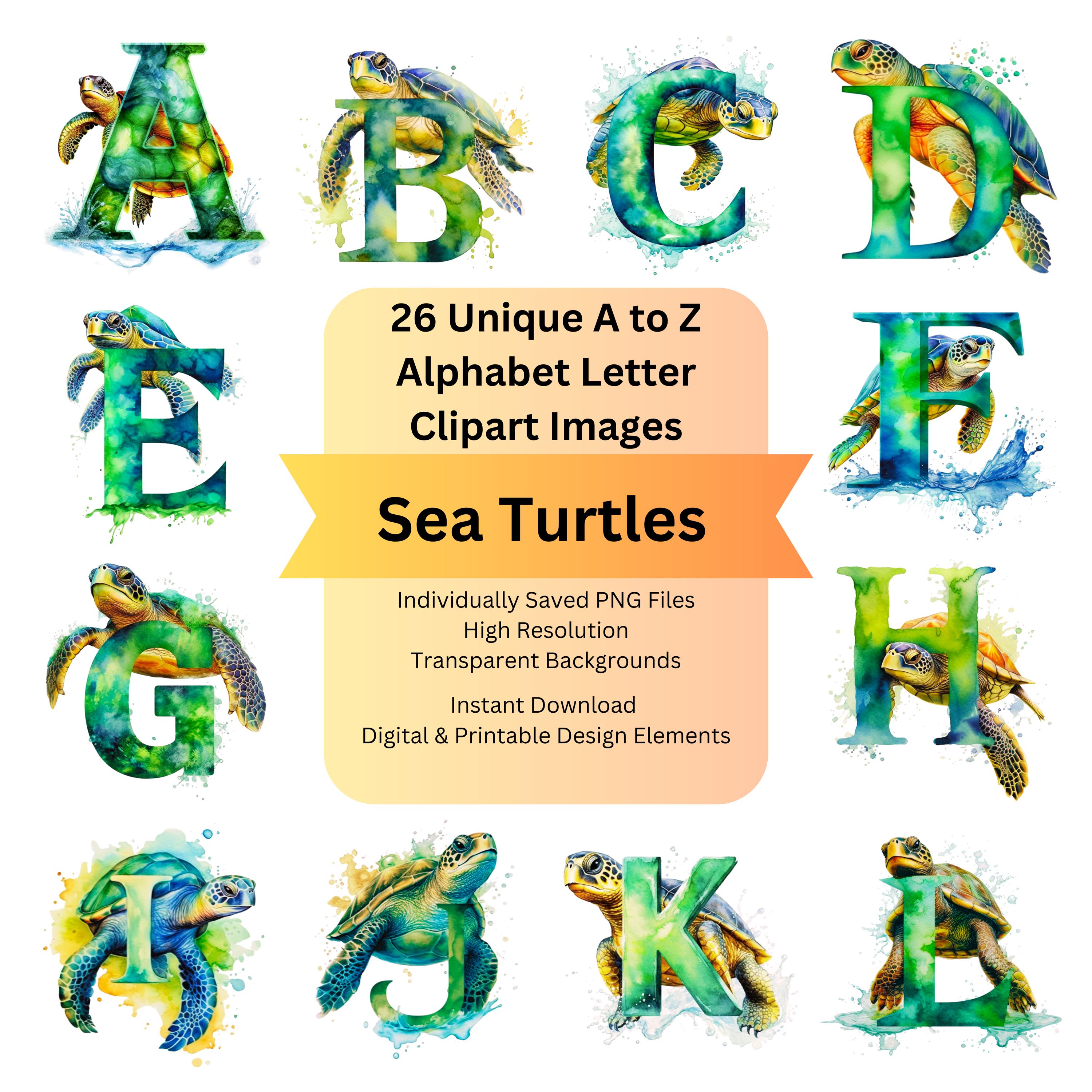 Sea Turtle PNG Watercolor Animals Alphabet Clipart for Under the Sea ...