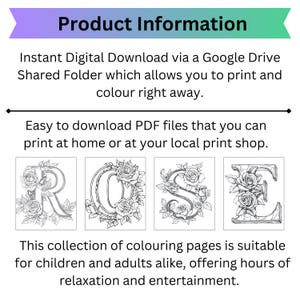 Floral Roses Alphabet Letter Art Coloring Pages, Flower Adult Colouring ...