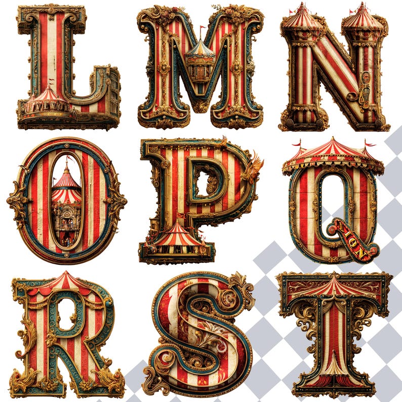 Vintage Circus Alphabet Clipart: Playful Carnival Font (PNG Files ...