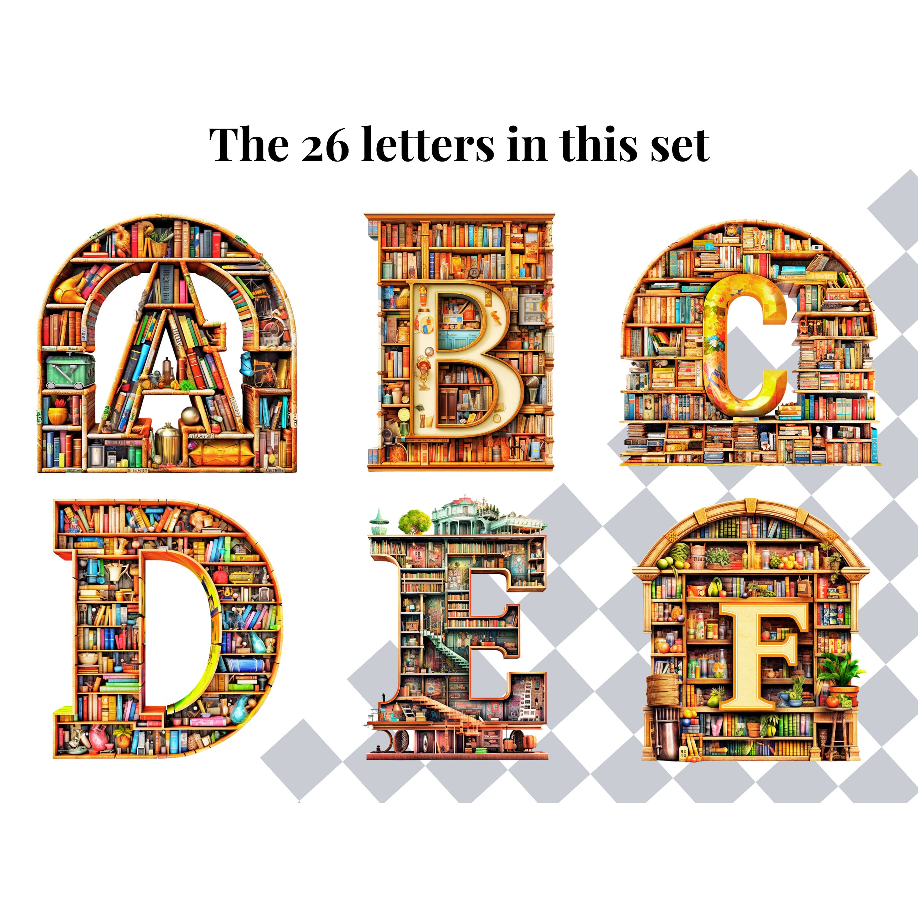 Library Clipart Alphabet Letters PNG Files for Digital Download ...