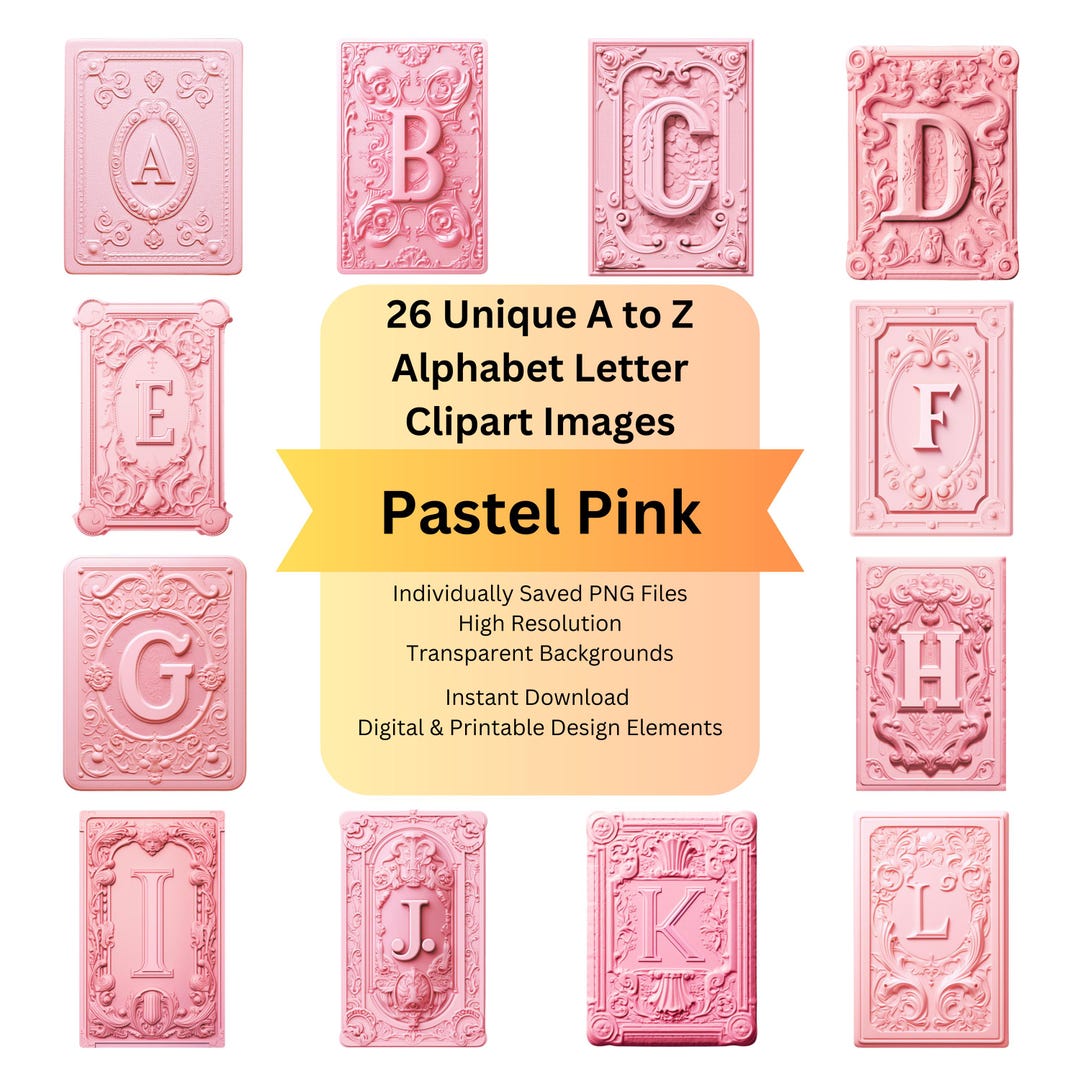 Pastel Pink Alphabet Clipart: Vintage Ephemera PNG (digital Download ...