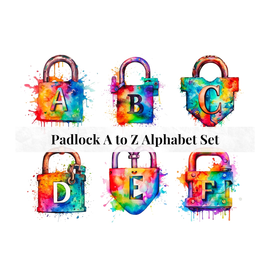 Padlock Clipart Alphabet Letters PNG Files for Watercolor Digital ...