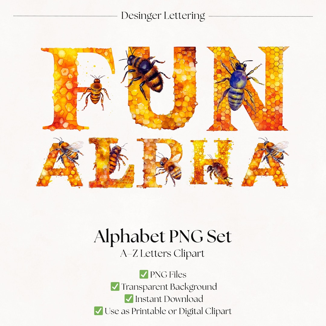 Bee Clipart Alphabet Letters | Bees and Honey Font PNG Images ...