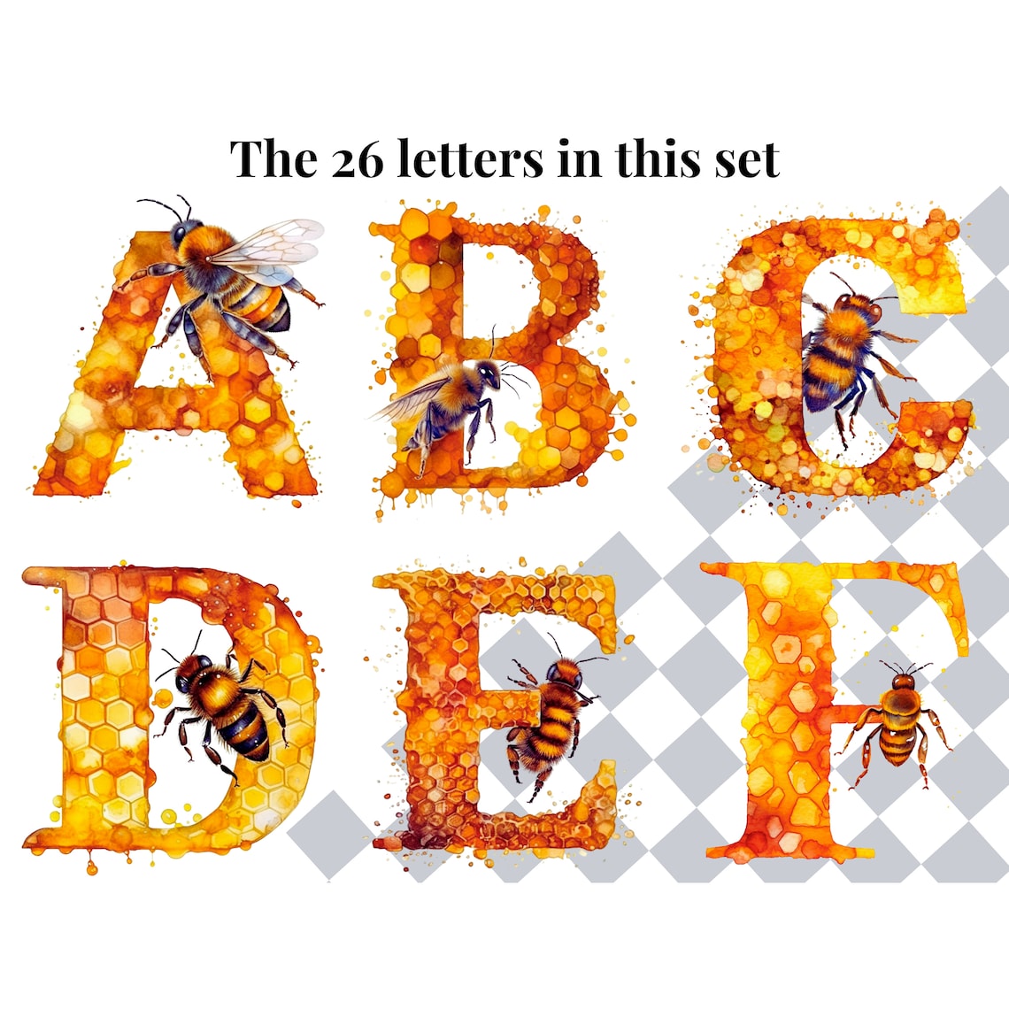 Bee Digital Clipart Alphabet Letters PNG for Bumble Bee Clip Art ...