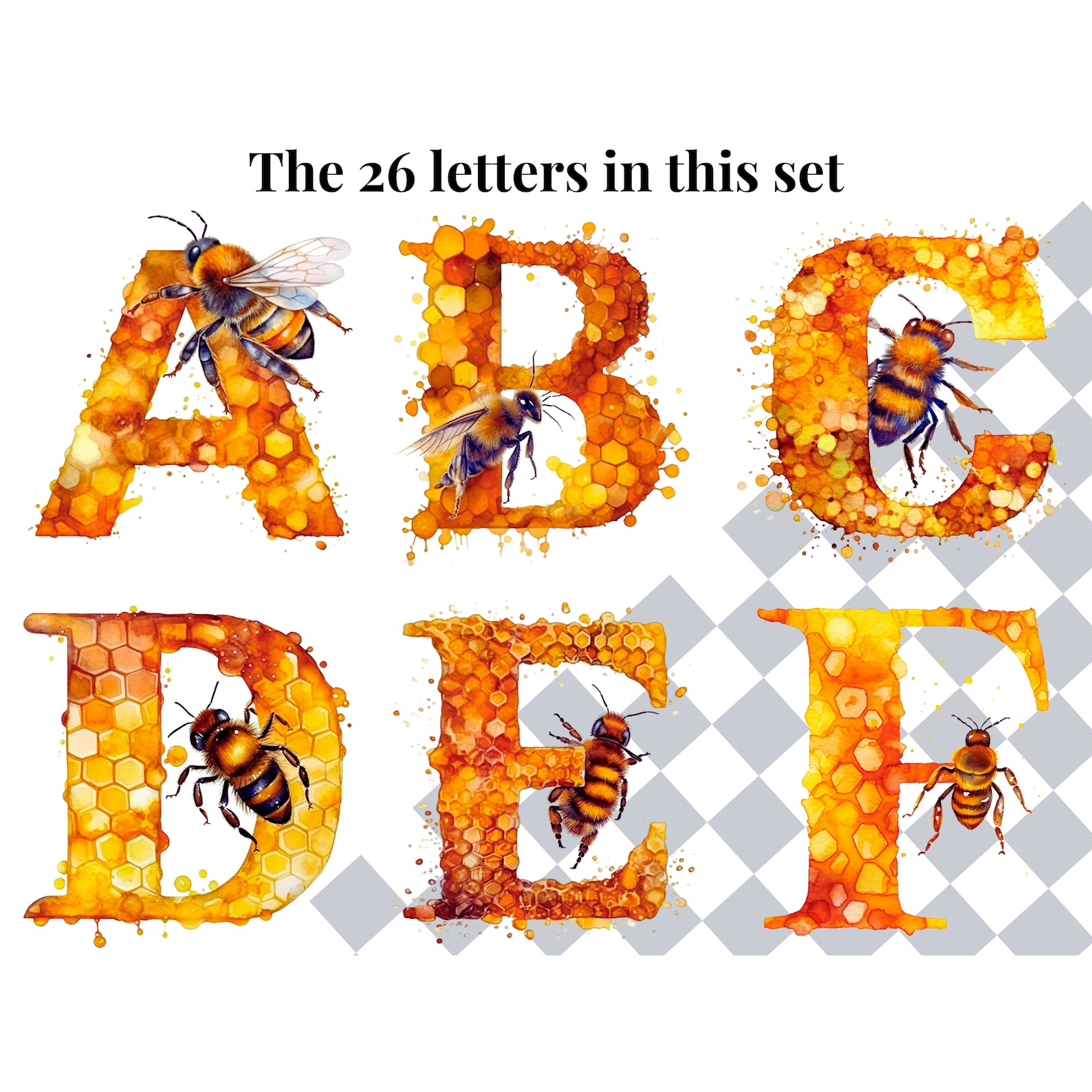 Bee Digital Clipart Alphabet Letters PNG for Bumble Bee Clip Art ...